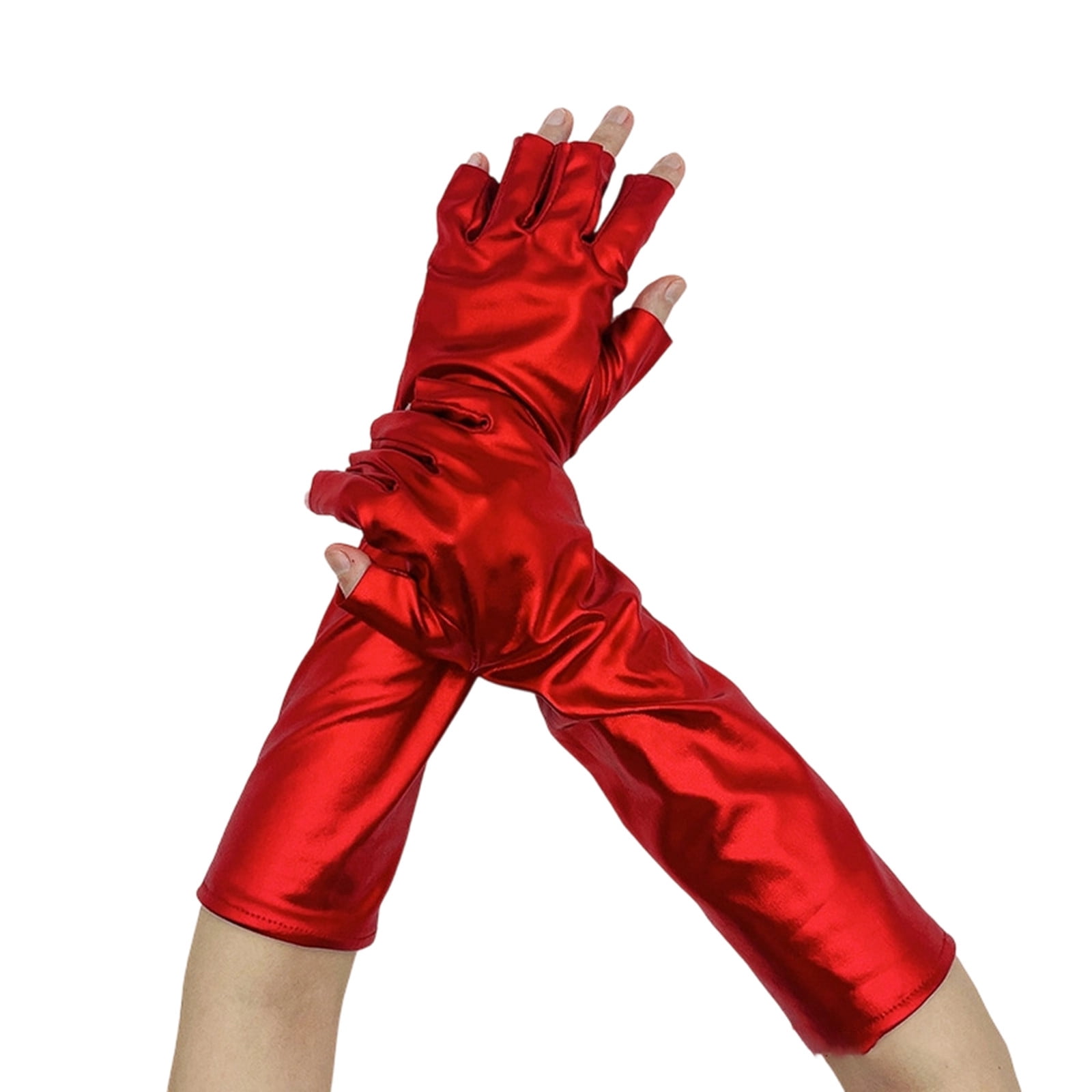 Ticikt Long Sequins Fingerless Gloves Sparkly Elbow Length Arm Sleeves ...