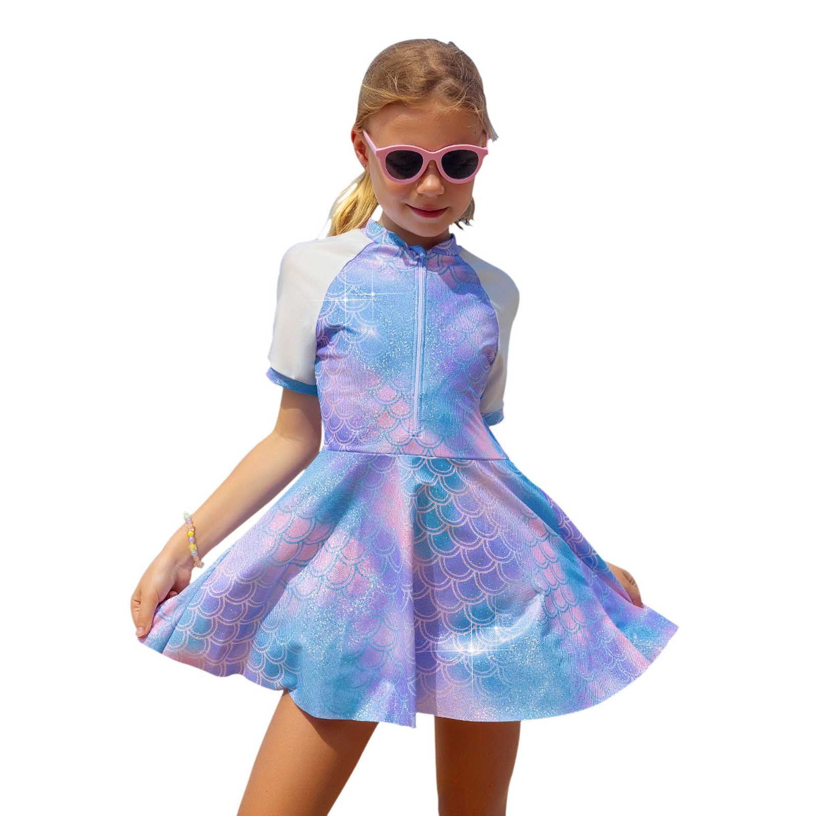 Ticikt One Piece Swimsuits for Girl Ruffle Scale Print Bathing Suits ...