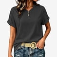 Ticikt Relaxed Fit V-Neck Button Front Tee, Lightweight Crinkle Short ...
