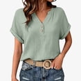 Ticikt Relaxed Fit V-Neck Button Front Tee, Lightweight Crinkle Short ...