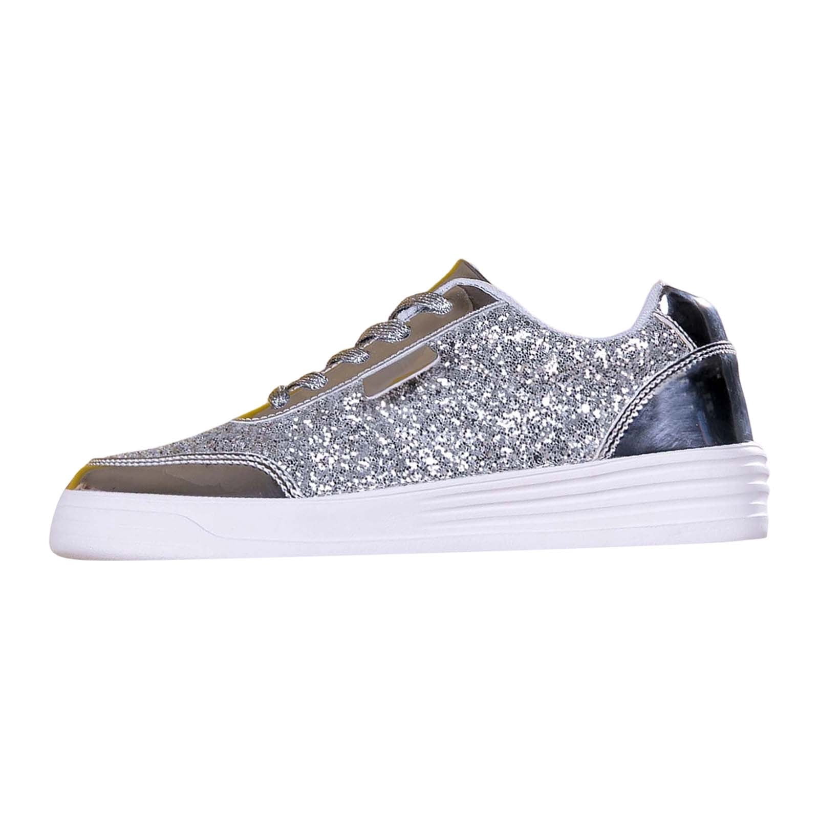 Ticikt Women's Glitter Platform Athletic Tennis Walking Shoes Sparkly ...