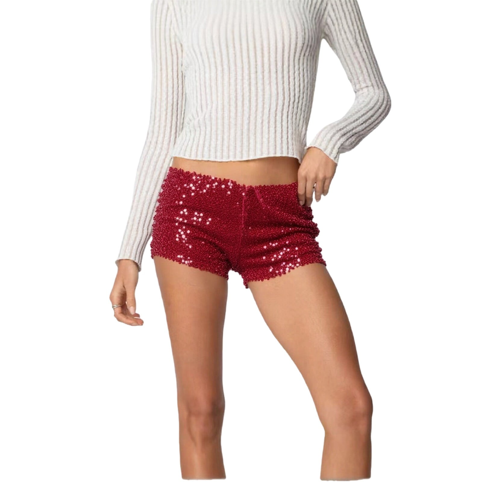 Ticikt Women's Sparkly Sequin Micro Shorts Y2k Low Rise Mini Booty ...