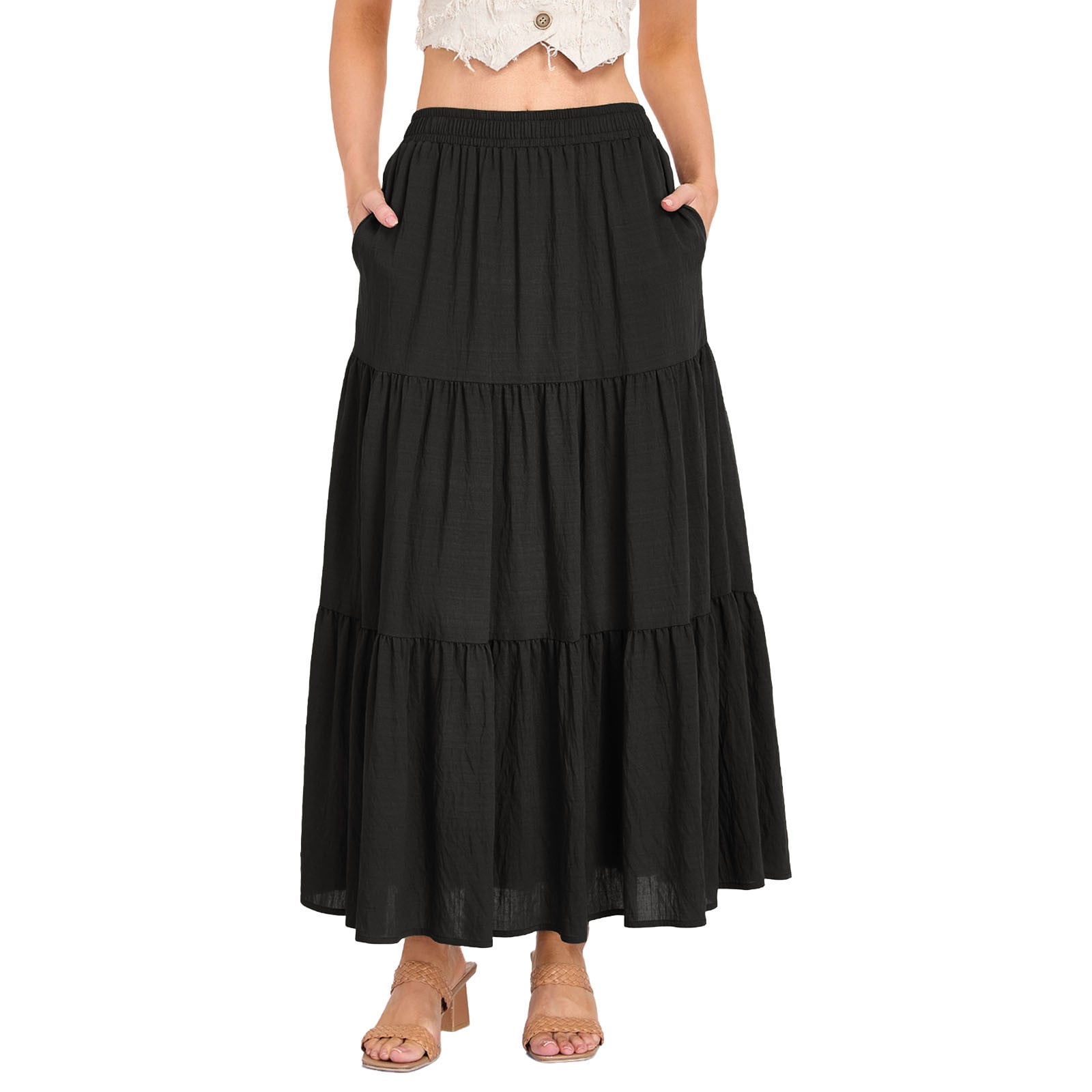 Ticikt Women's Summer Casual Elegant Smock Layered Tiered Maxi Skirt ...