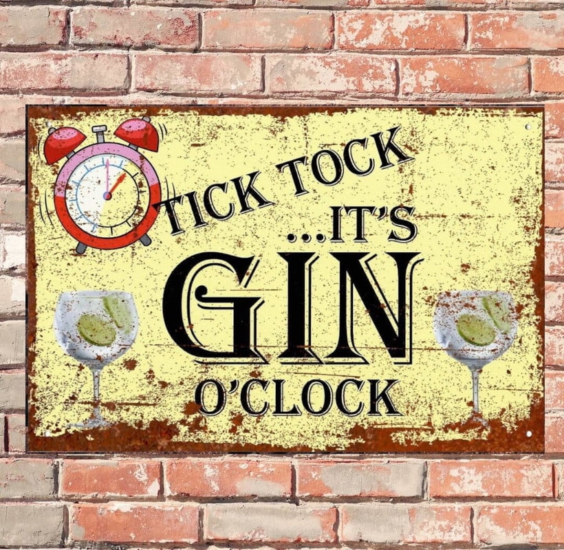 Tick Tock Drink O'Clock Pub Bar Kitchen Wall Tin Metal Sign Vintage ...