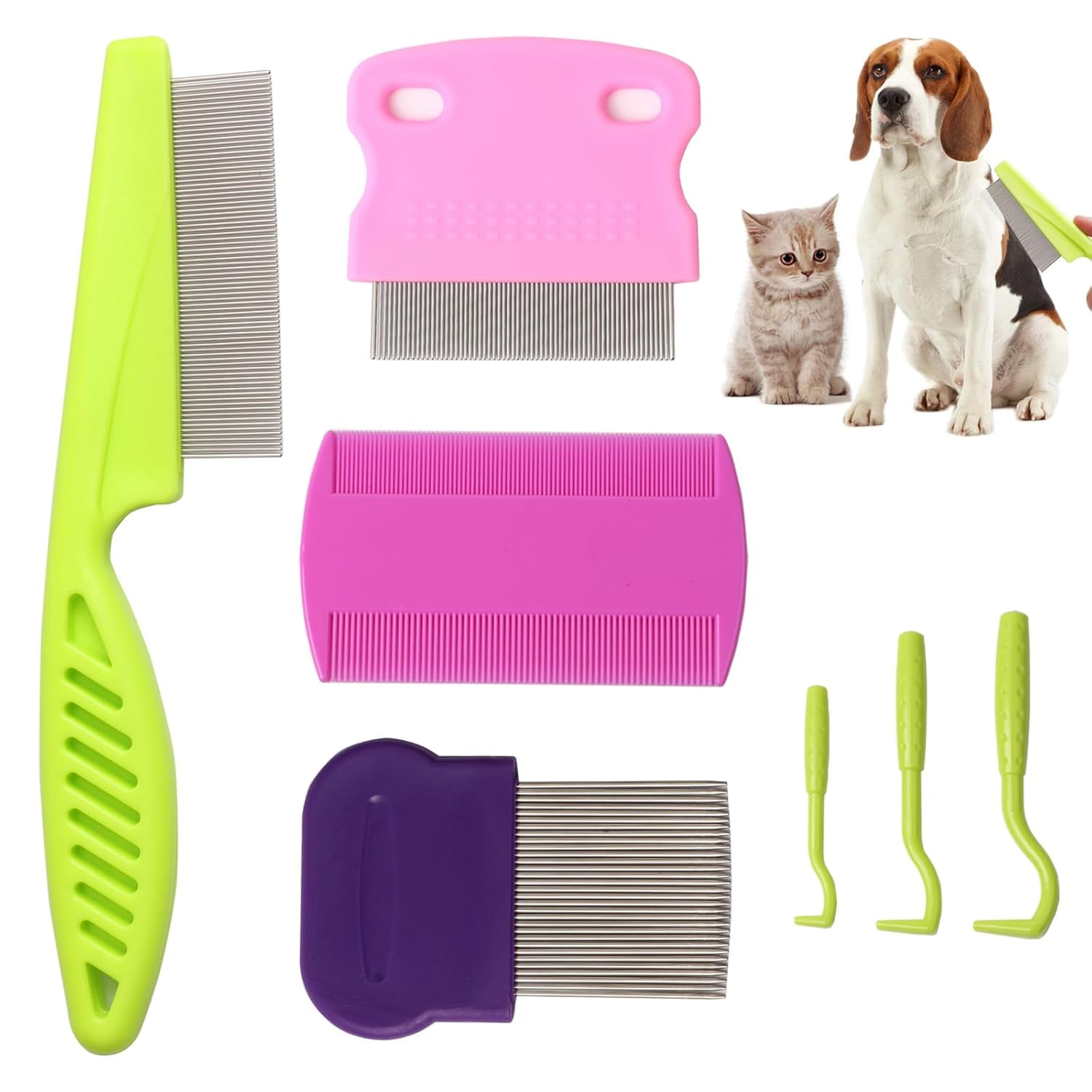 Tick flea comb for dogs 7pcs Metal flea brush for indoor Cats Lice ...