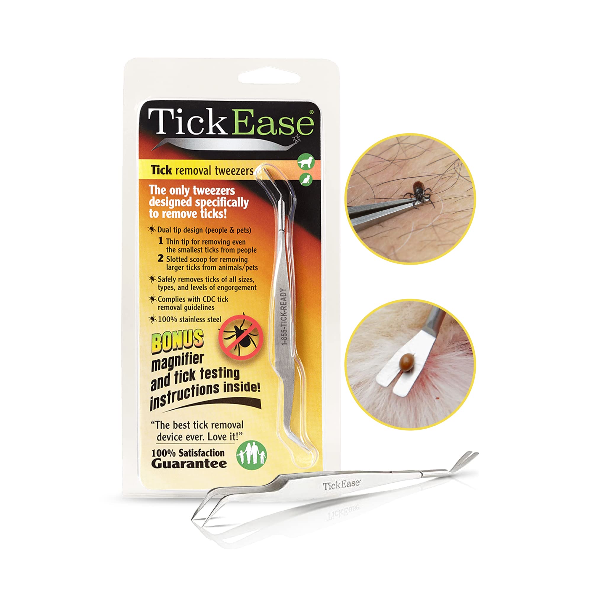 TickEase Dual Tipped Tick Remover Tweezers For Humans And Pets