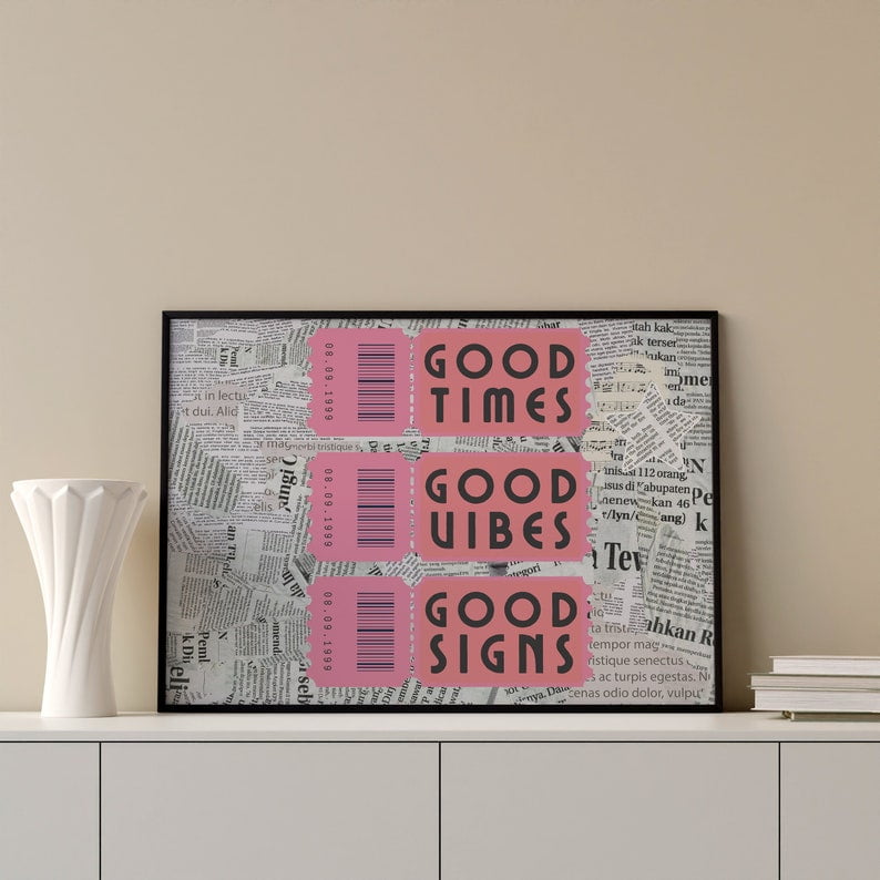 Ticket Poster Newspaper Background Wall Decor, Preppy Wall Art, Trendy ...