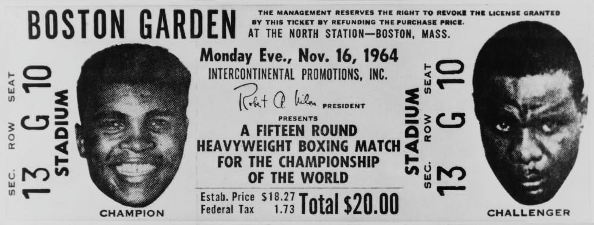 Ticket To World Championship Boxing Match At Boston Garden Between ...