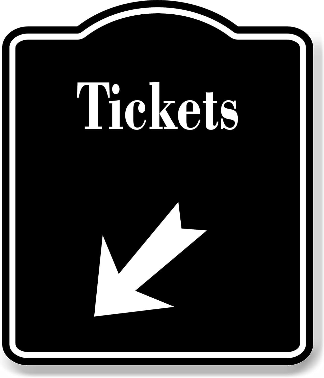 Tickets 45 Degree Down Left Arrow BLACK Aluminum Composite Sign, 8.5 ...