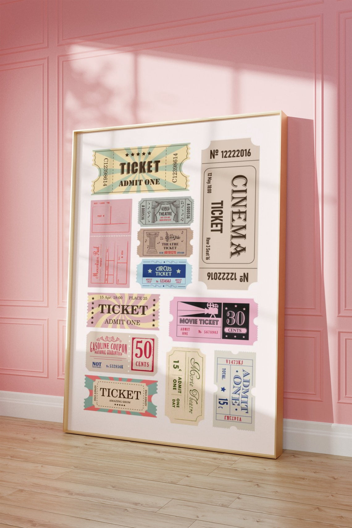 Tickets Poster, Trendy Retro Coupon Cinema Theater Ticket, Preppy ...
