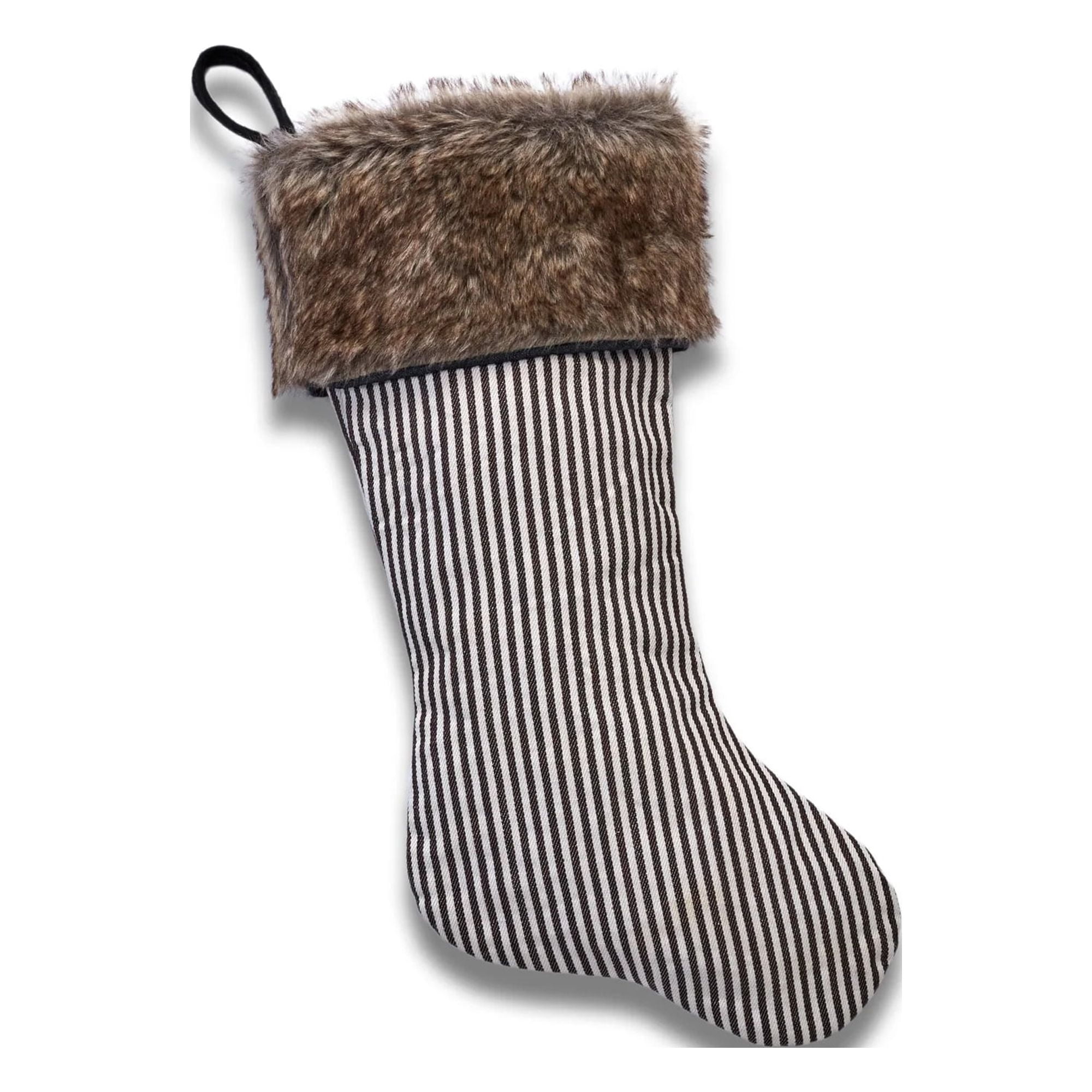 Ticking Stripe Stocking with Faux Fur Cuff - Walmart.com