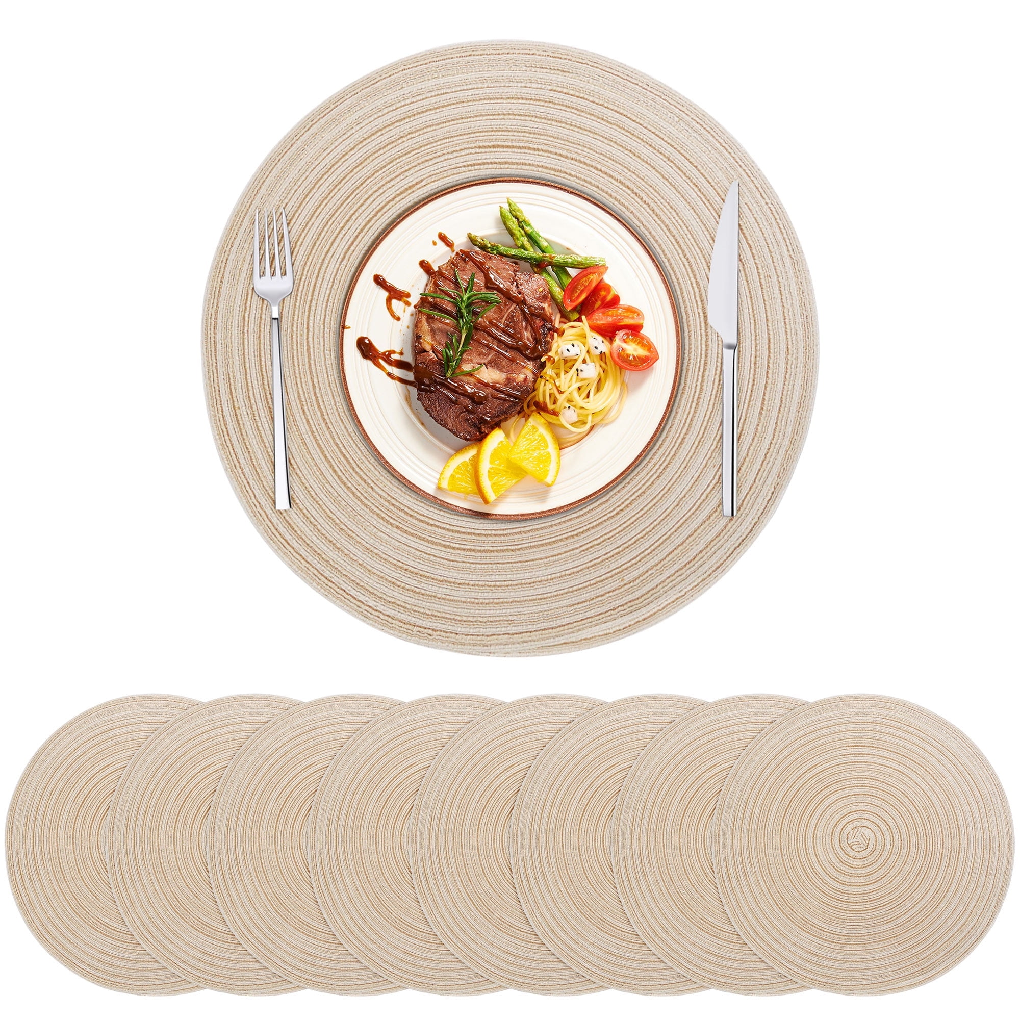 TICKJOY, Round Placemats, 15in, Set of 8 Washable Woven Beig - Walmart.com