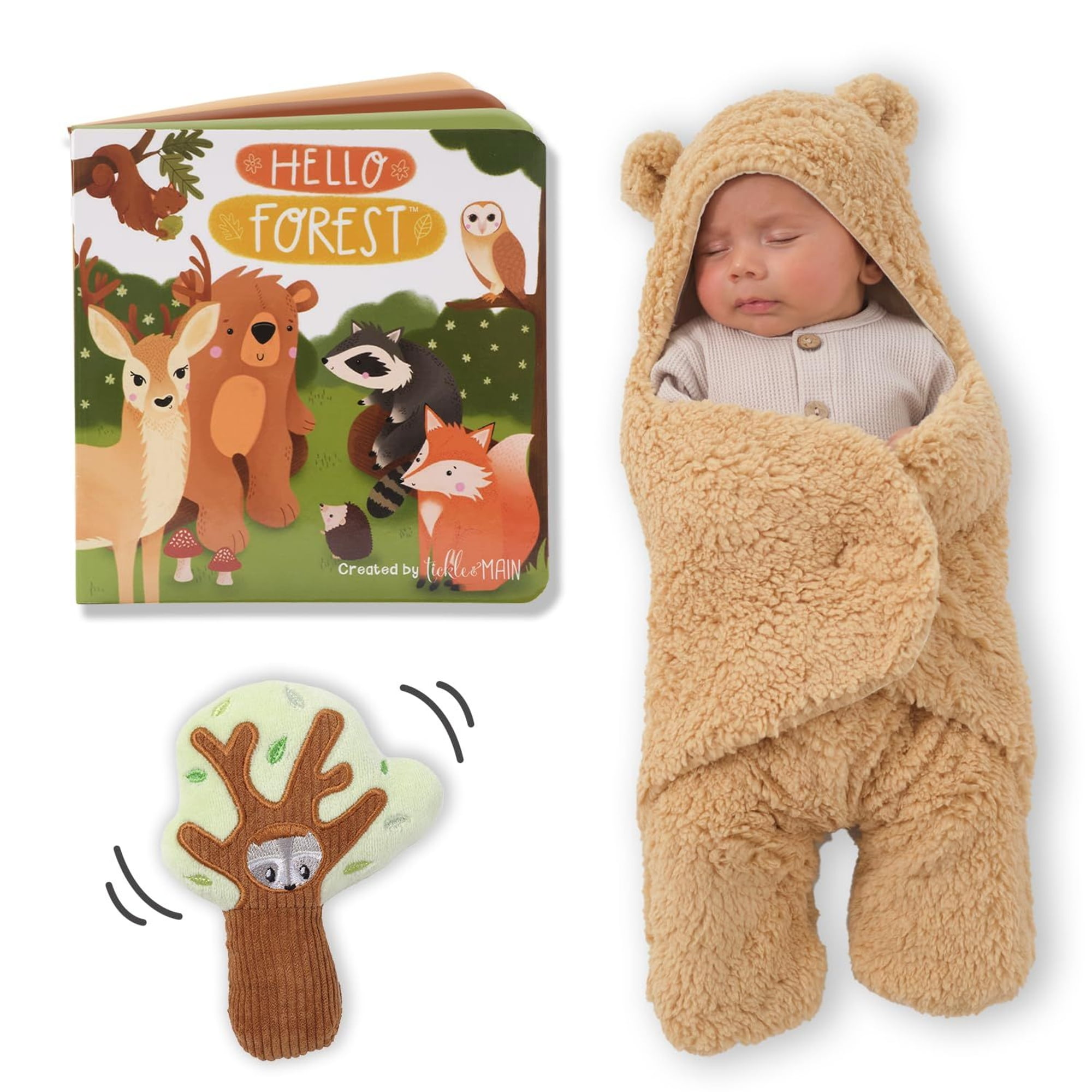 Tickle & Main Bear Swaddle Blanket Set with Baby Essentials, 16-Page Illustrated Story Book and ...