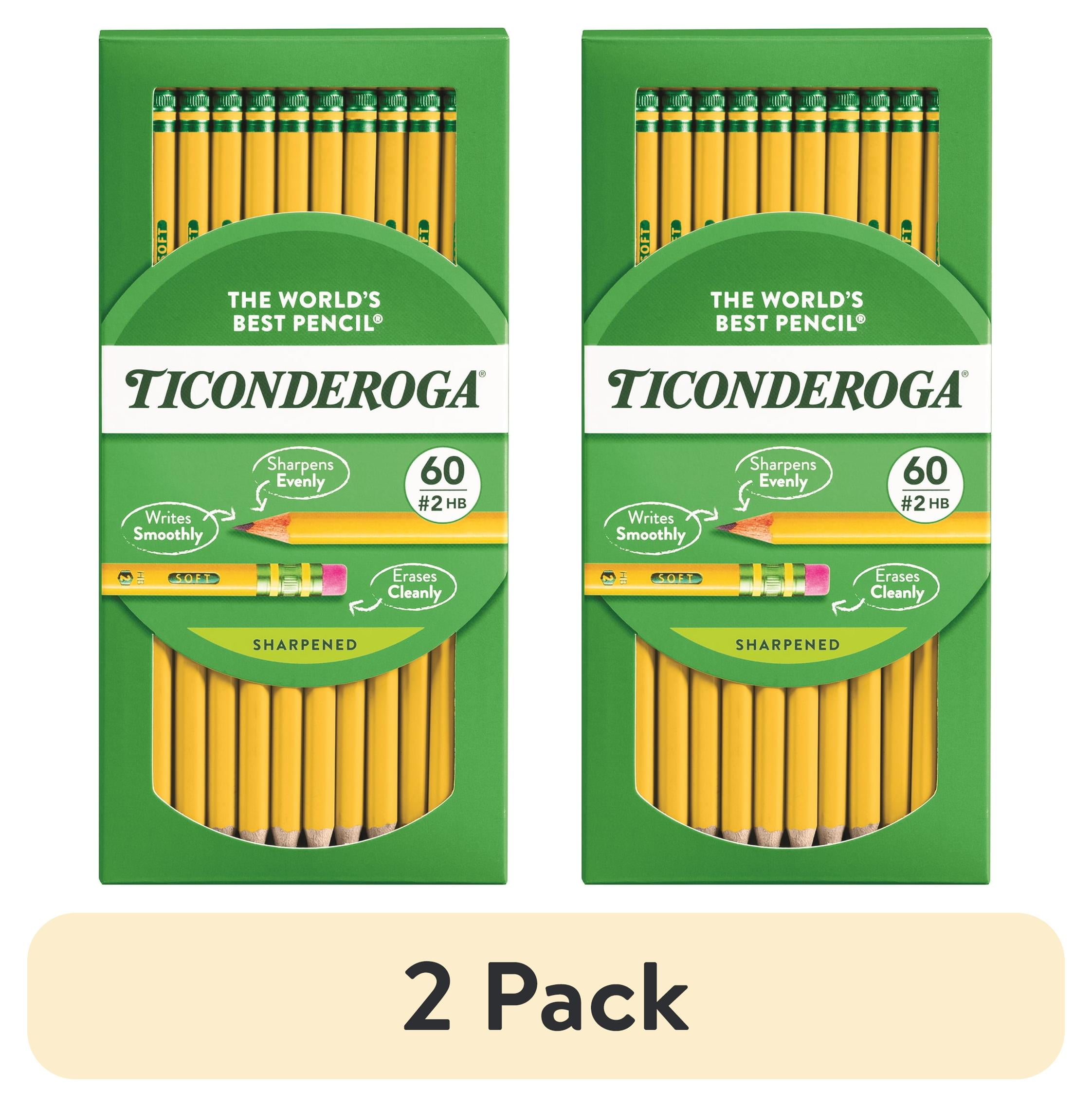 (2 pack) Ticonderoga #2 HB Lead, Yellow Wooden Pencils, Sharpened, 60 ...