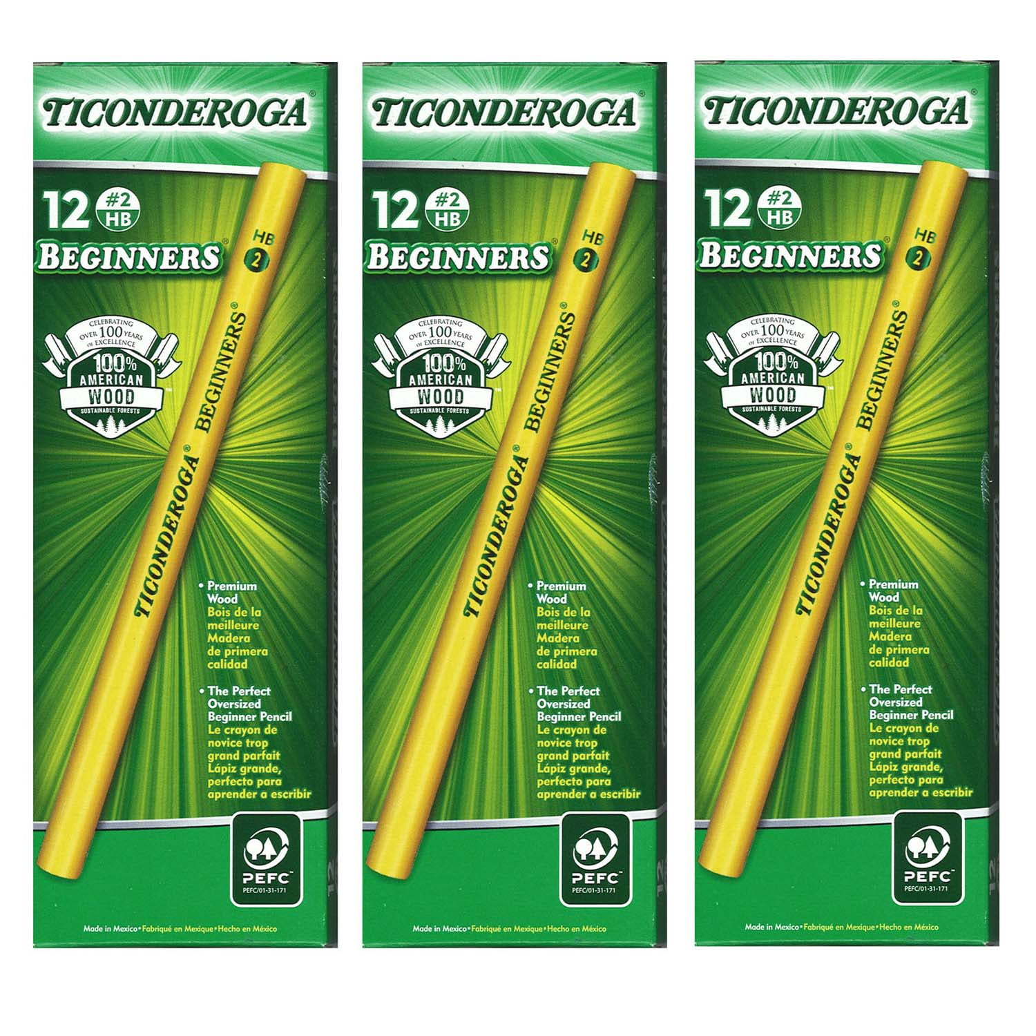 Ticonderoga Beginners Pencils without Eraser, 12 Per Pack, 3 Packs ...