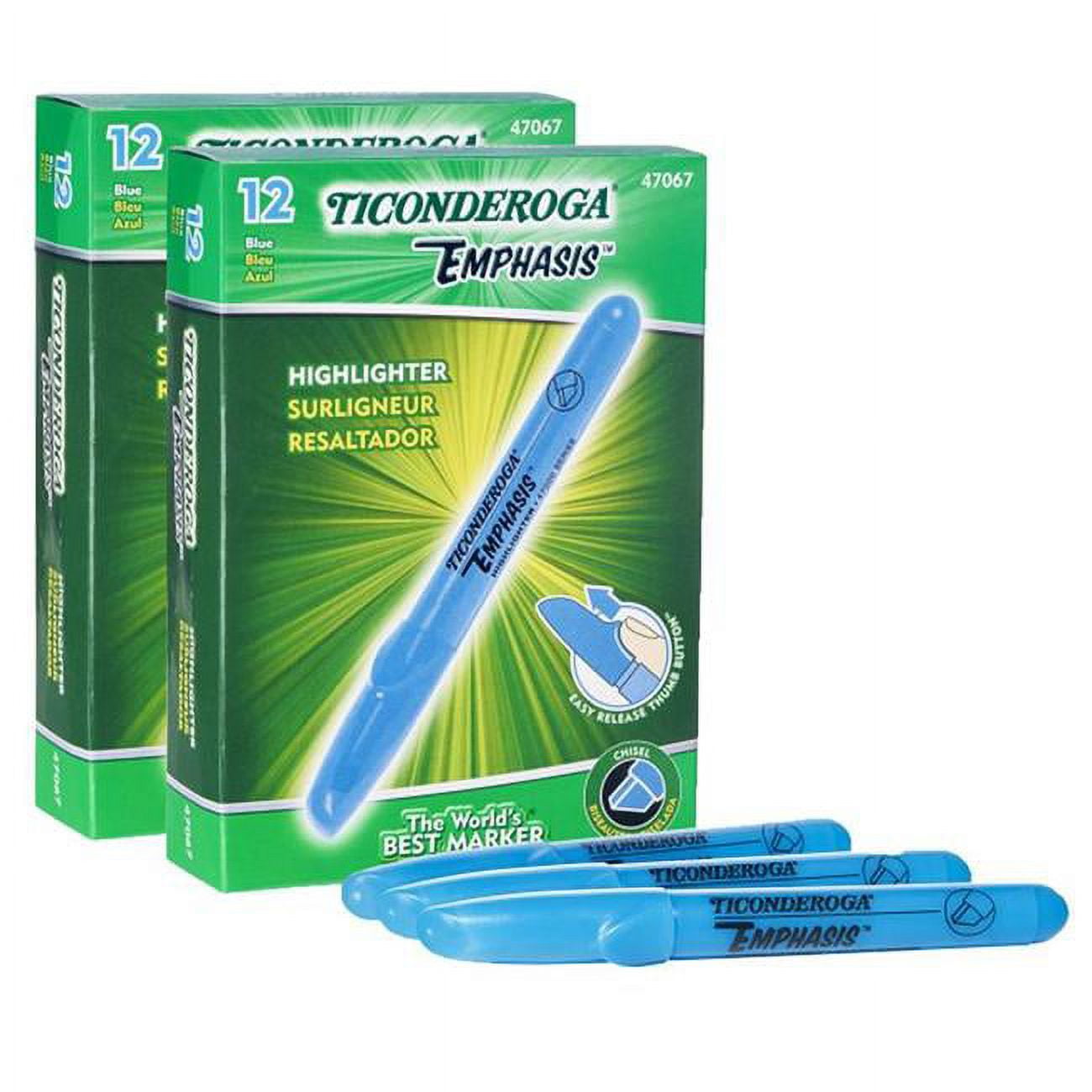 Ticonderoga Emphasis Highlighters, Desk Style, Chisel Tip, Blue, 12 Per ...