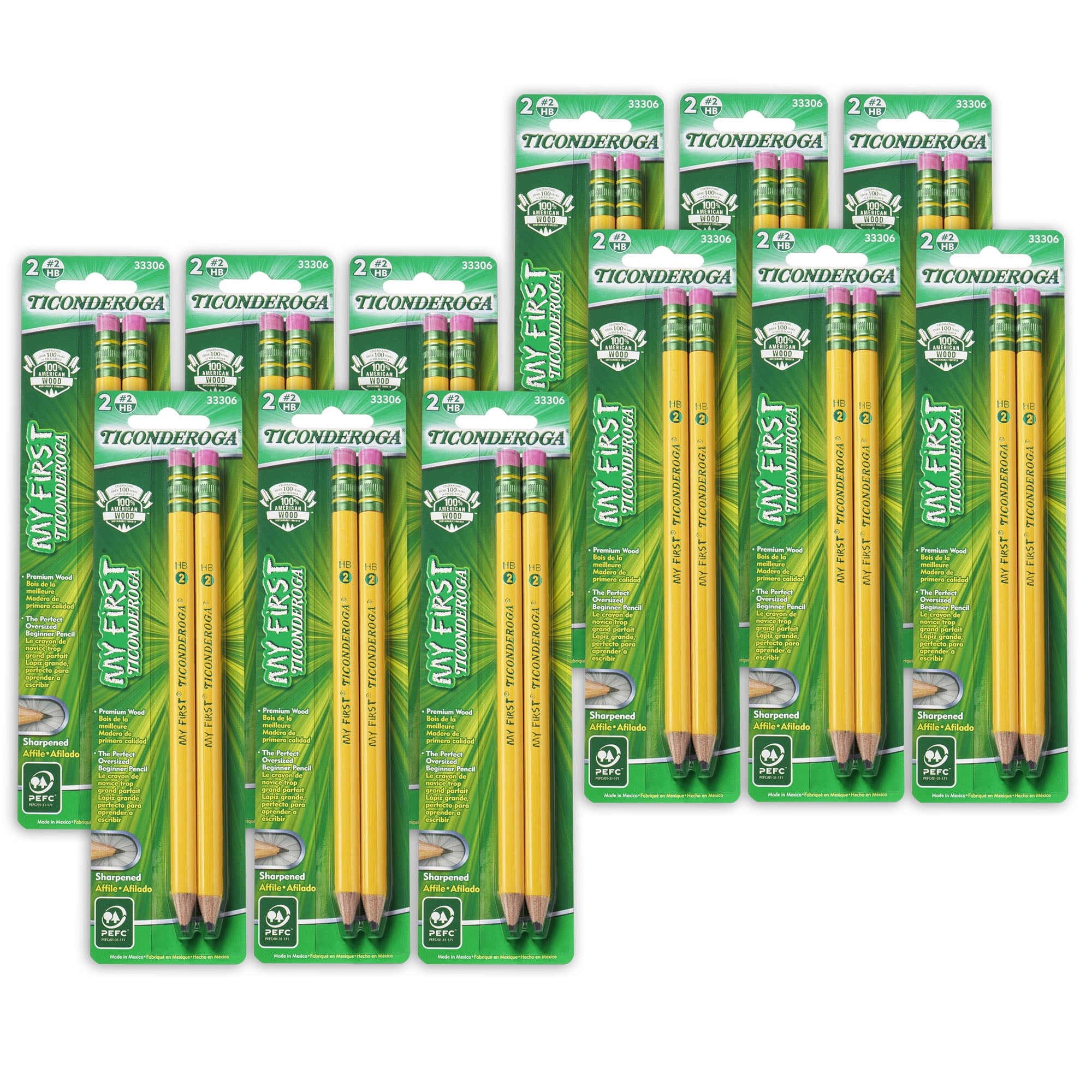 Ticonderoga My First Pencils, Sharpened, 2 Per Pack, 12 Packs - Walmart.com
