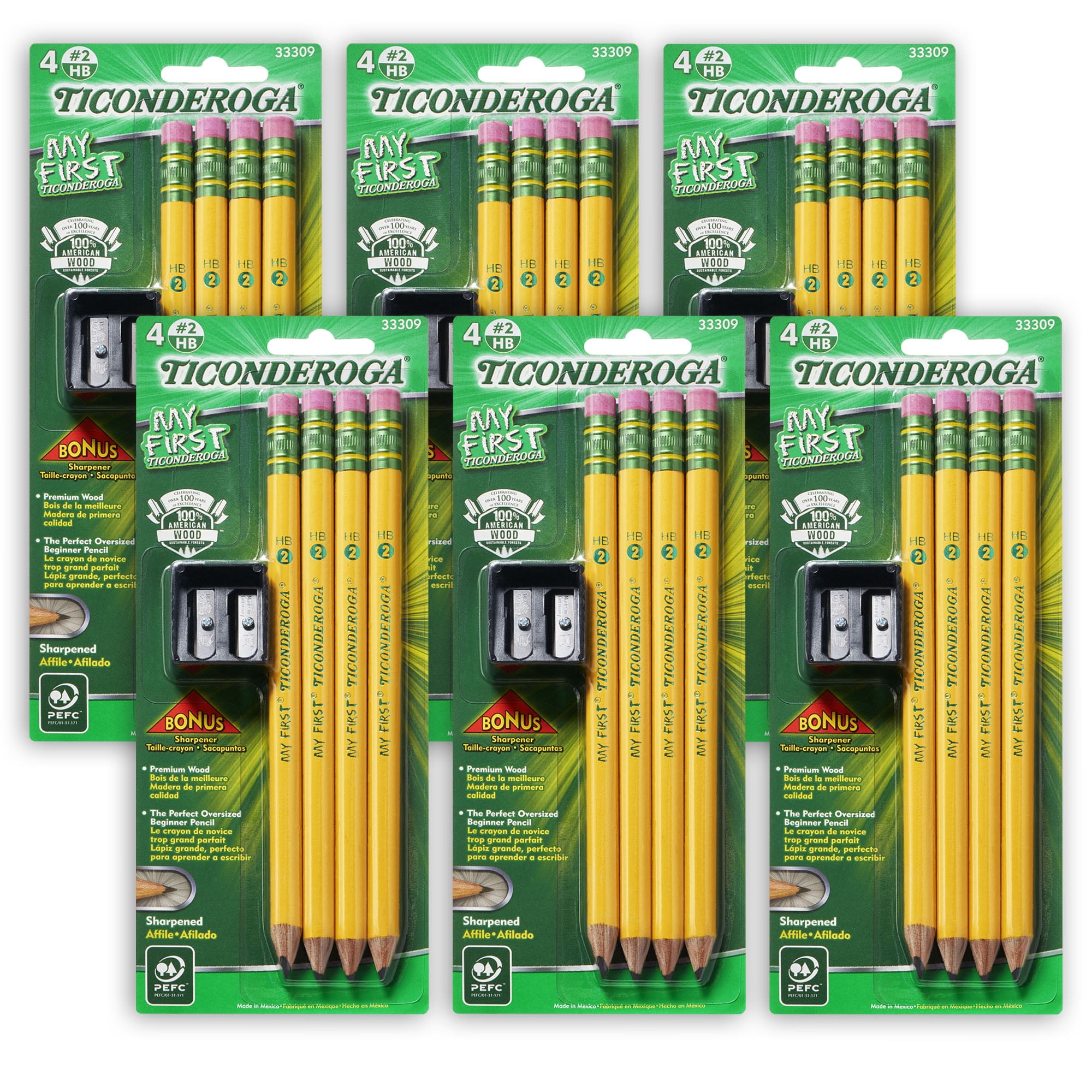 Ticonderoga My First Pencils, Sharpened, 4 Per Pack, 6 Packs - Walmart.com