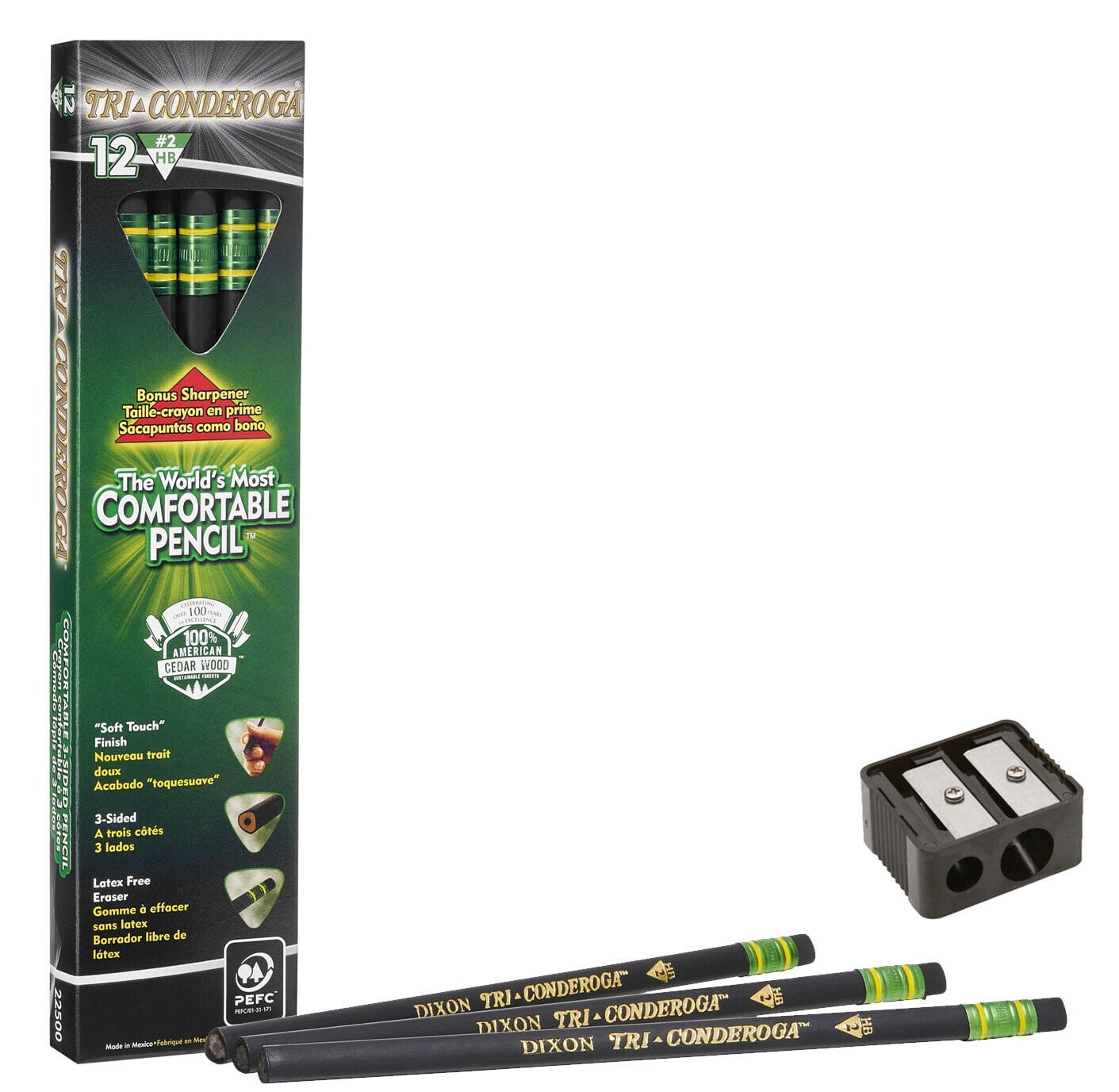 Ticonderoga Tri-Conderoga Triangular Pencils, Wood-Cased #2, Sharpener ...