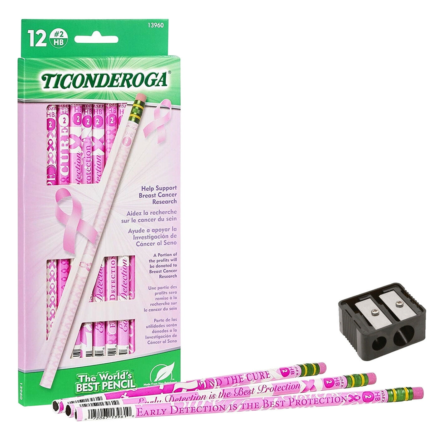 Ticonderoga Pencils #2 Breast Cancer 12 Ct. Free Sharpener 1 Pack - Walmart.com