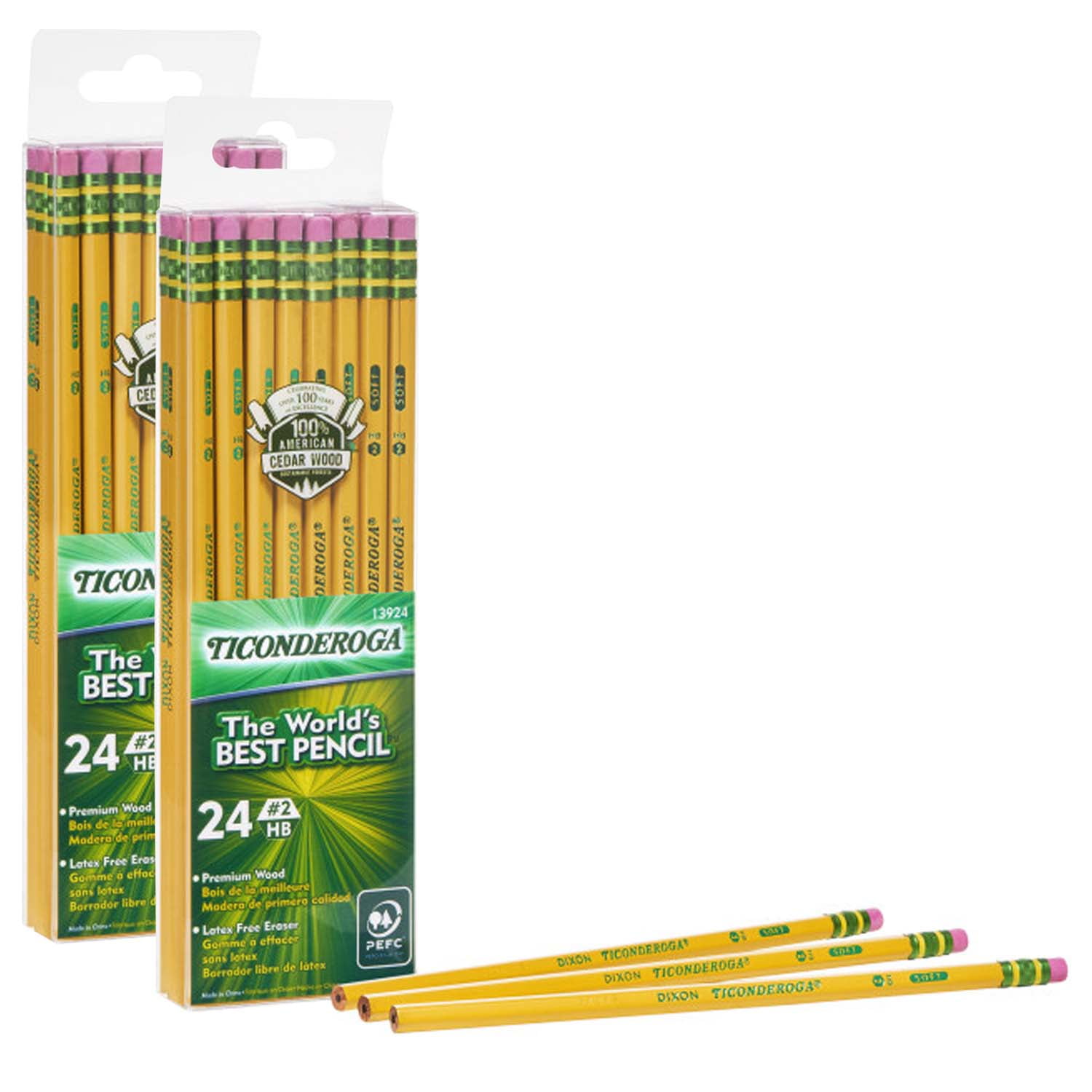 Ticonderoga Pencils, #2 Soft, Yellow, Unsharpened, 24 Per Pack, 2 Packs ...