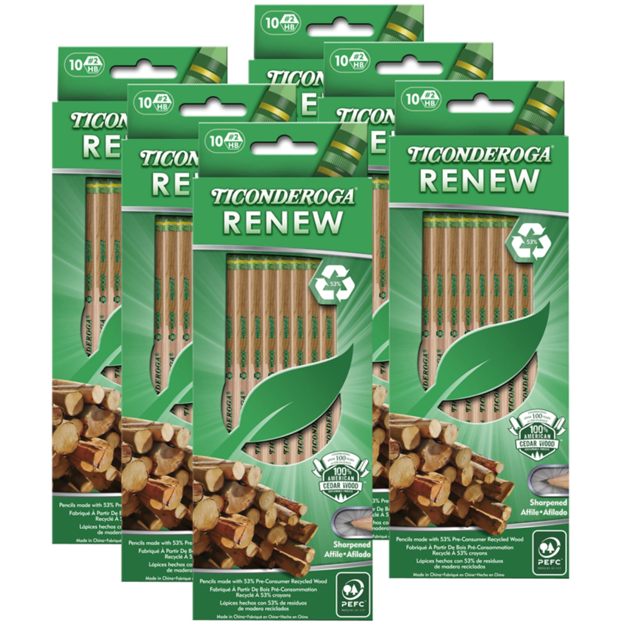 Ticonderoga Renew Recycled Wood Pencils, Pack of 10, 6 Packs - Walmart.com