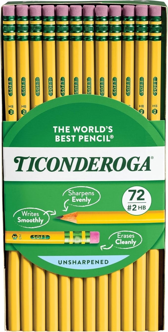 Ticonderoga Wood-Cased Pencils, Unsharpened, 2 HB Soft, Yellow, 72 ...