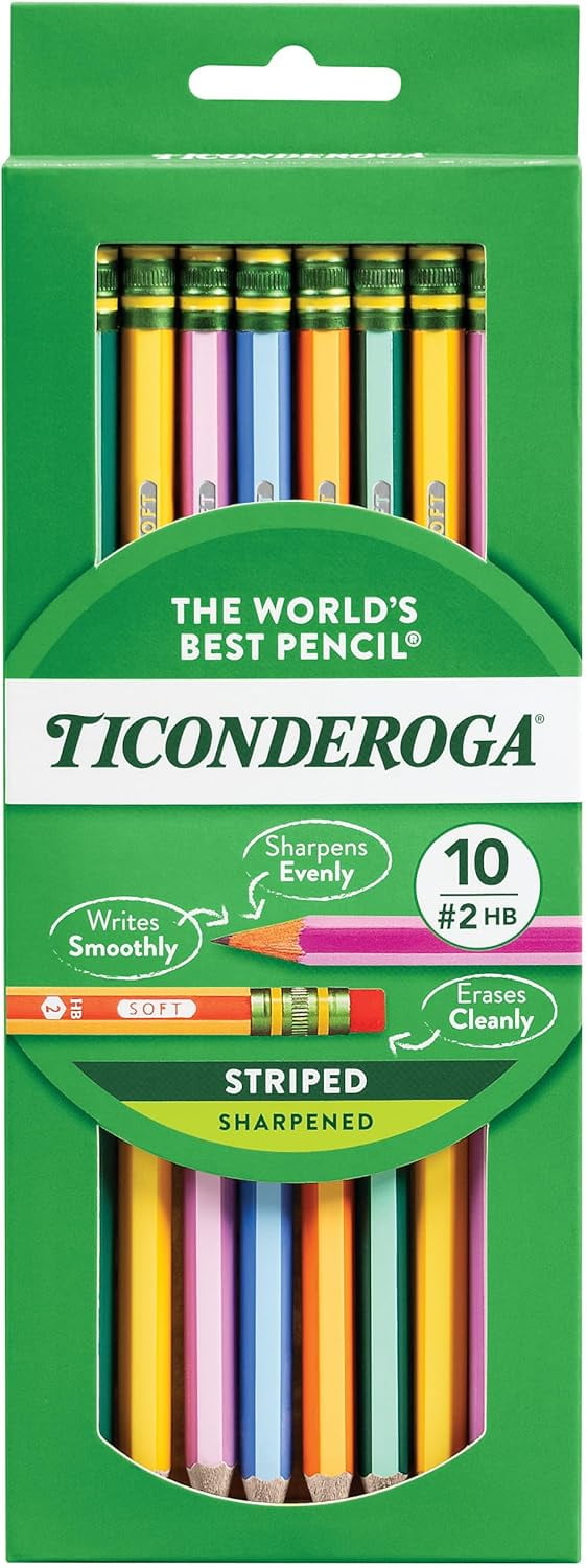 Ticonderoga X13910 Striped Wood-Cased Pencils, 2 HB Soft, Pre-Sharpened ...
