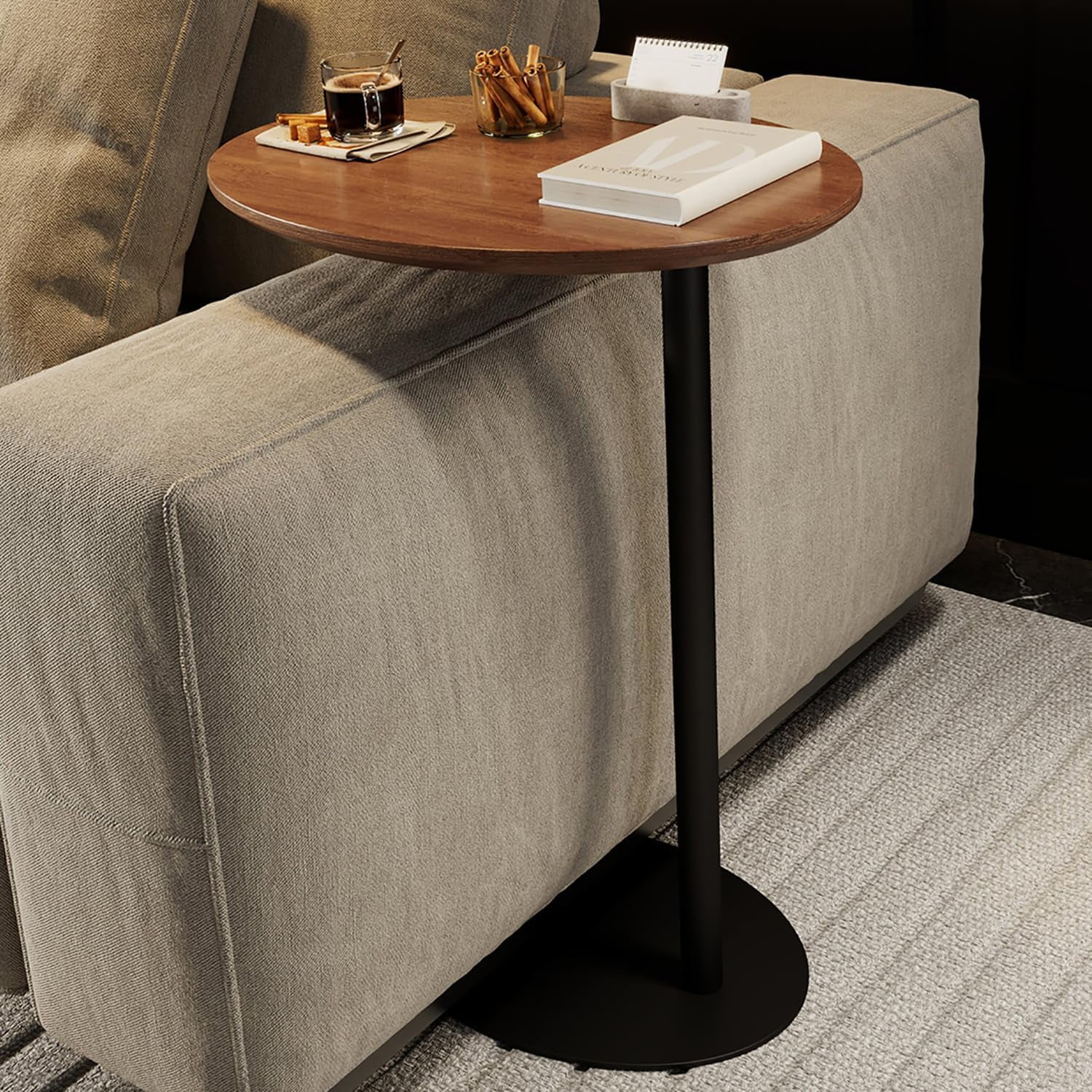 Ticreelor C Shaped End Table, Solid Wood Side Table, 26 Inch High Sofa ...