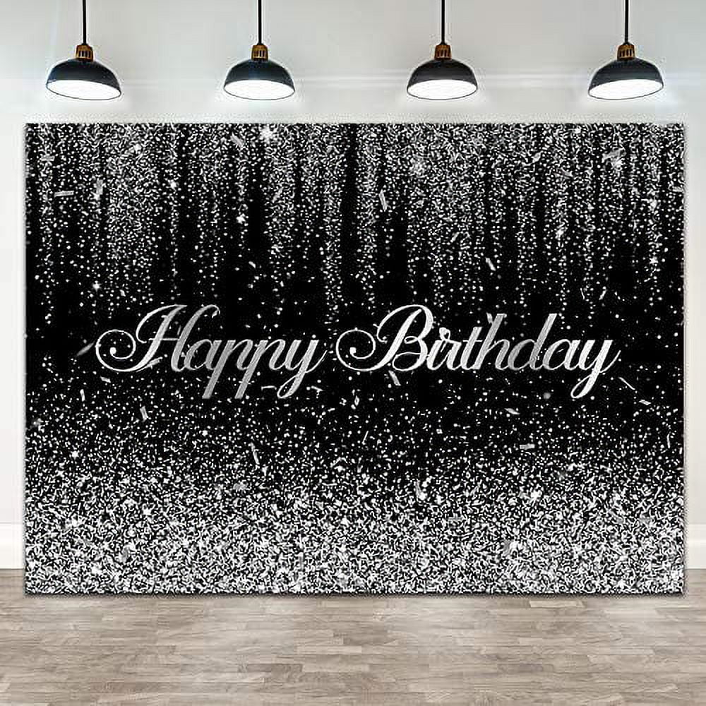 Ticuenicoa 7×5ft Black Silver Bokeh Birthday Backdrop Silver Confetti