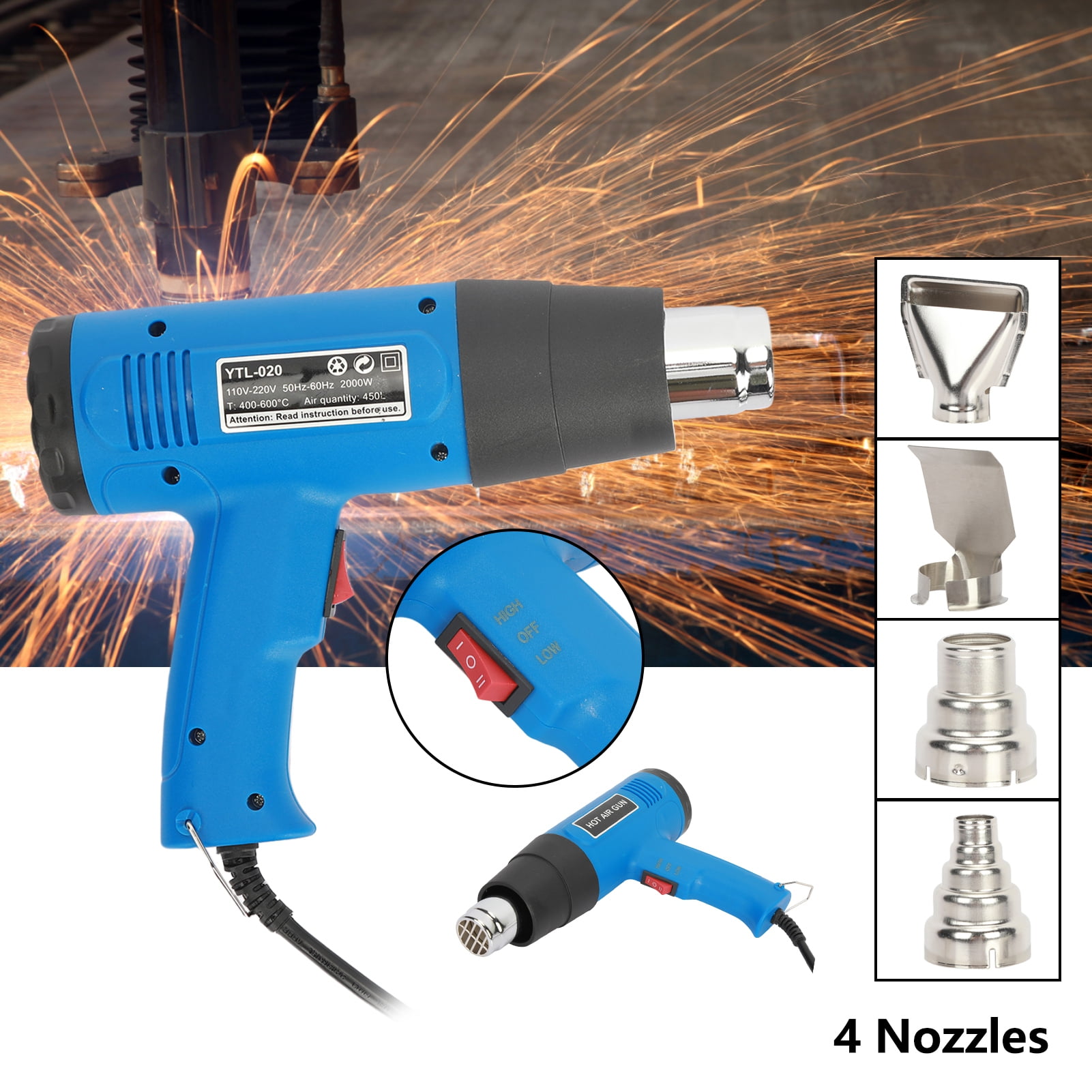 TidBay 1 Set 2000W Hot Air Blower 4 Nozzles Two-speed Adjustable ...