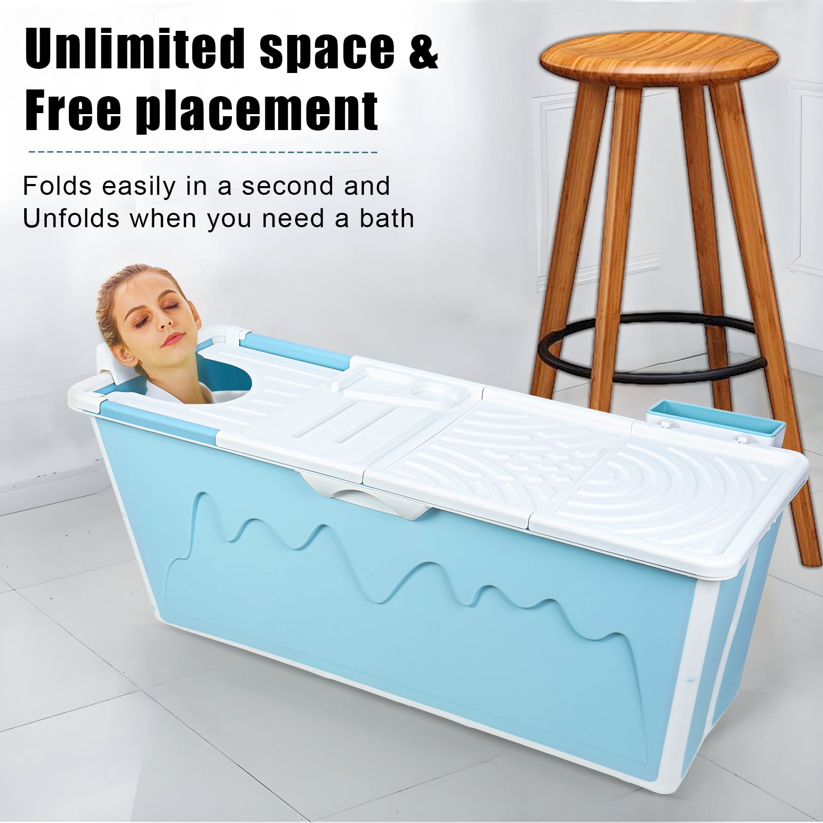 TidBay 55 inch Foldable Bathtub, Collapsible Soaking Bath Tub, Portable Bathtub for Kids Adult ...