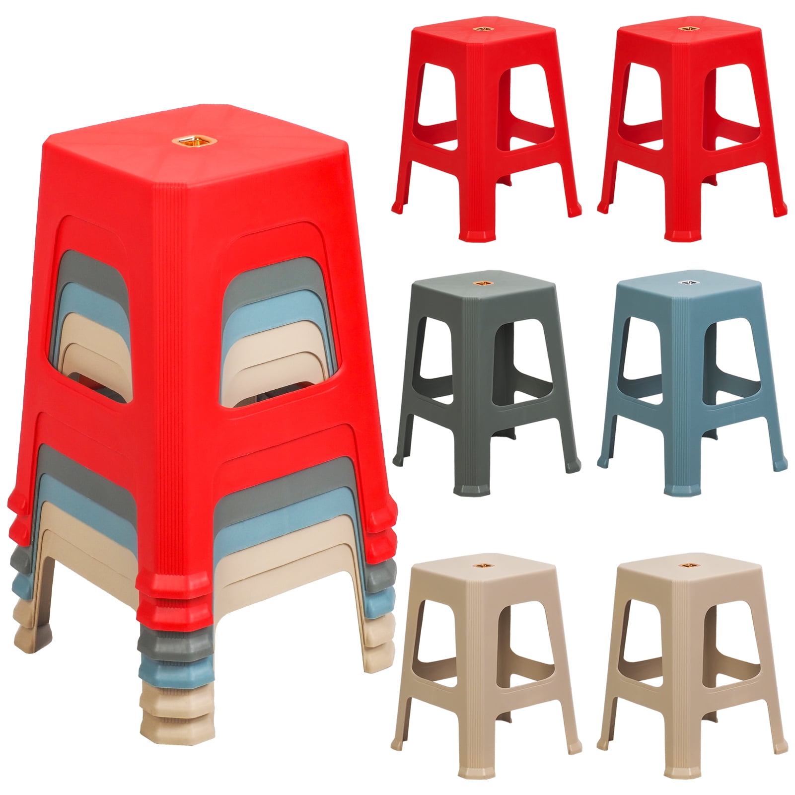 TidBay 6 Pcs Plastic Stackable Stools, Square Backless Nesting Stools ...