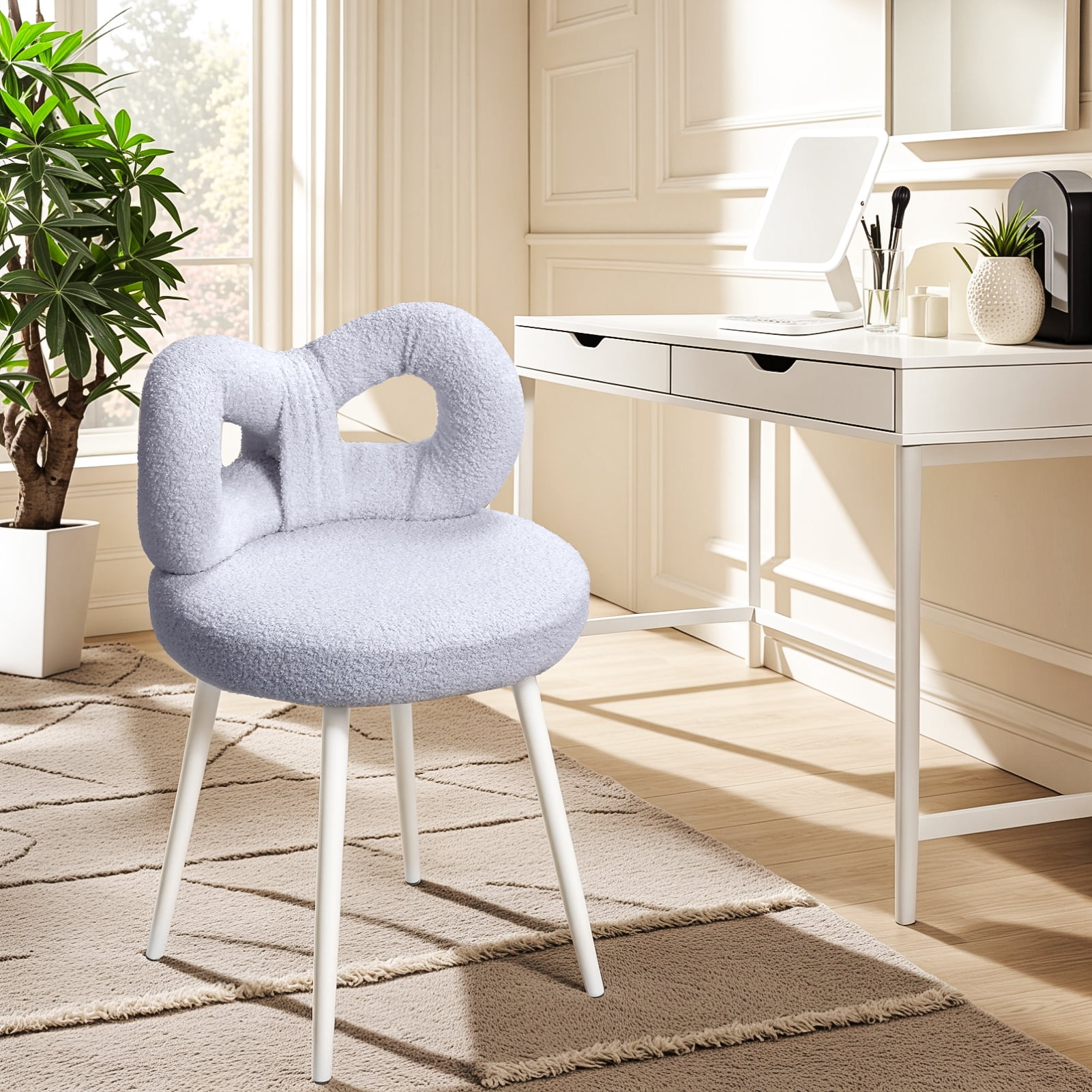 TidBay Dressing Chair with Bow-knot Backrest, High Stability Armless ...