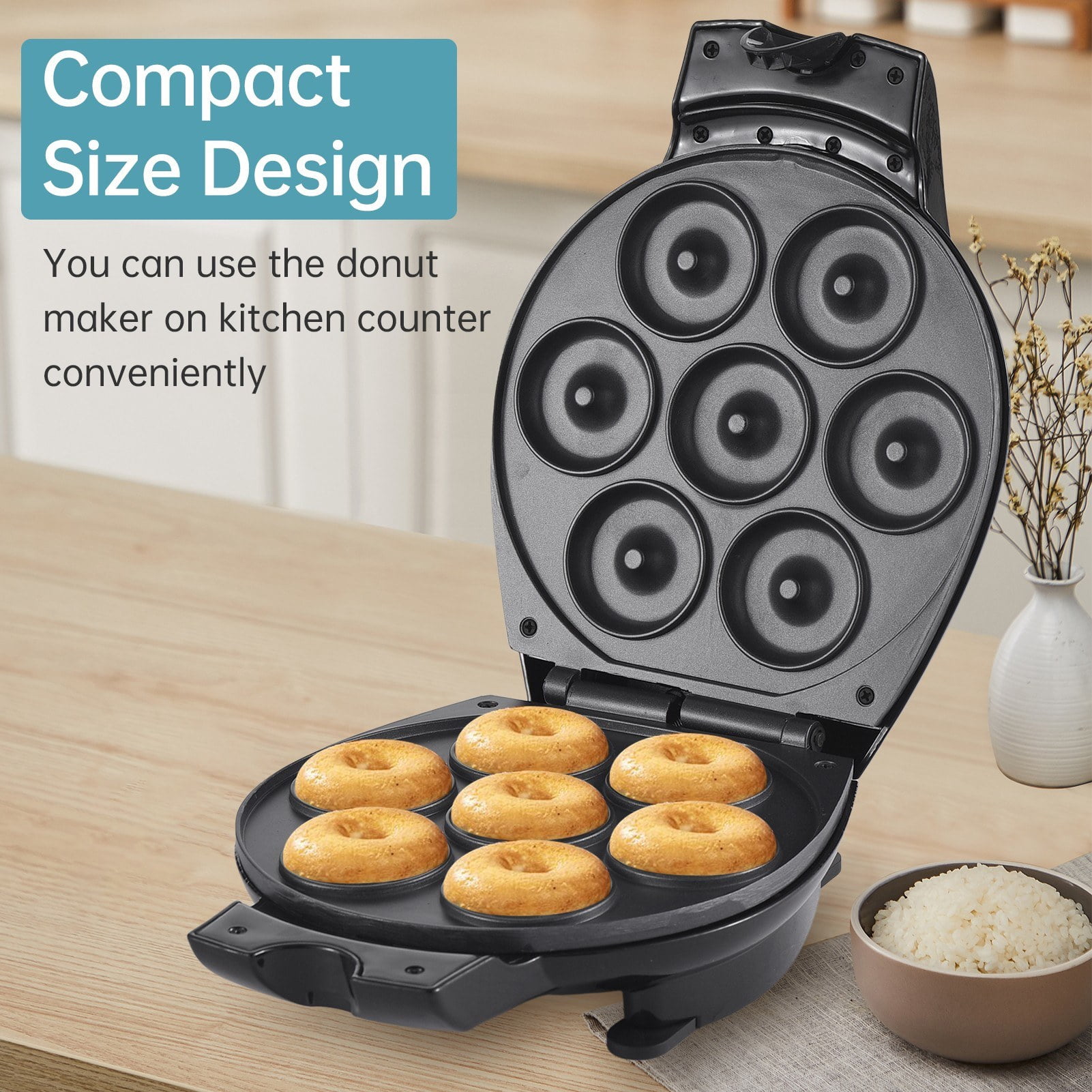 TidBay Electric Mini Donut Maker with 7 Holes Non-stick Surface Design ...
