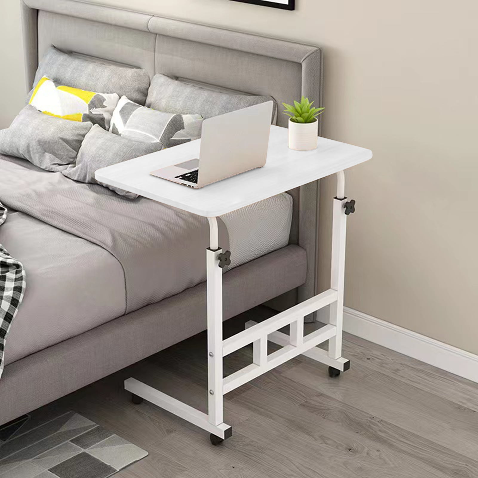 TidBay Height Adjustable Bedside Table with Wheels Portable Overbed TV Tray Table Movable ...