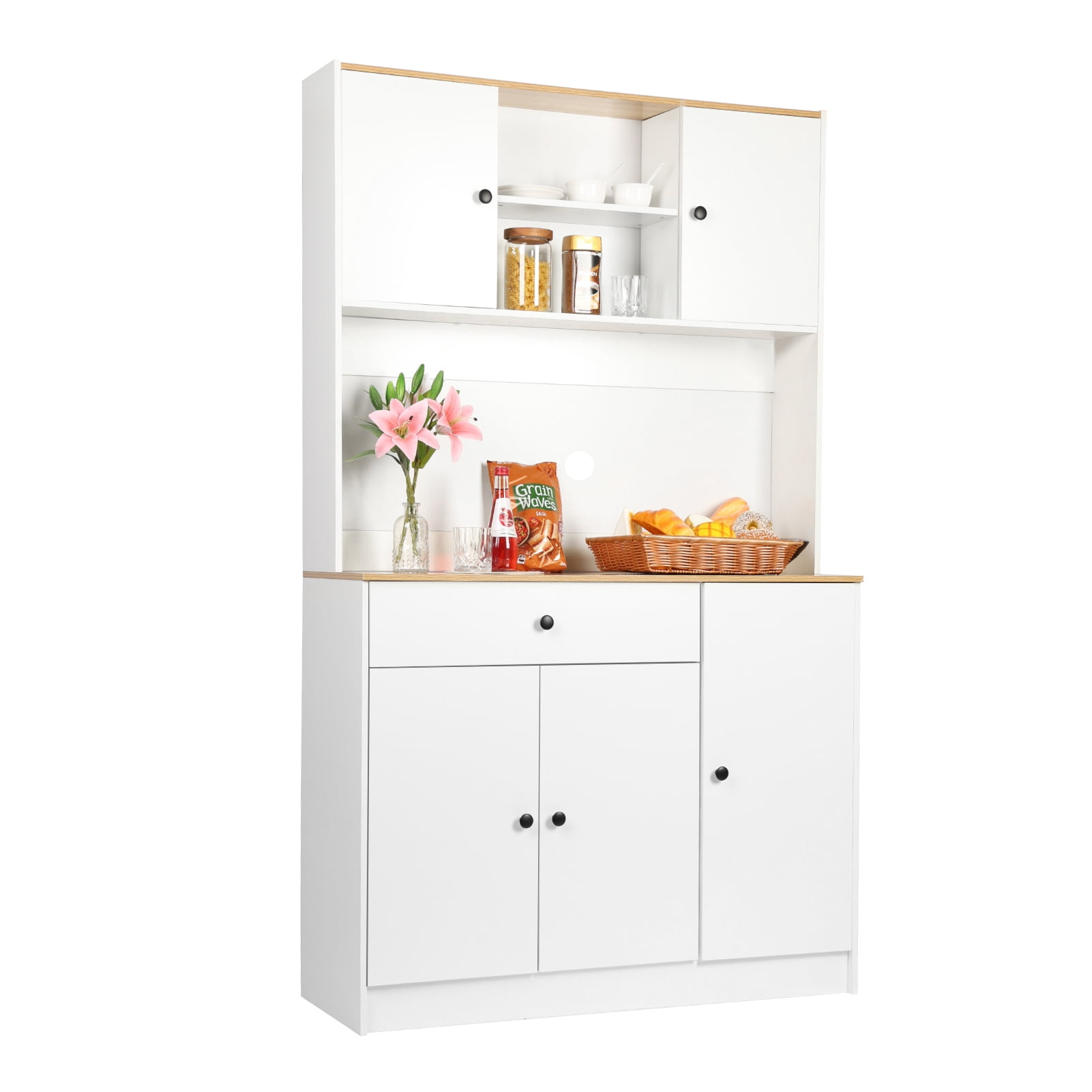 TidBay Kitchen Pantry Storage Cabinet, Freestanding Hutch Cabinet with ...