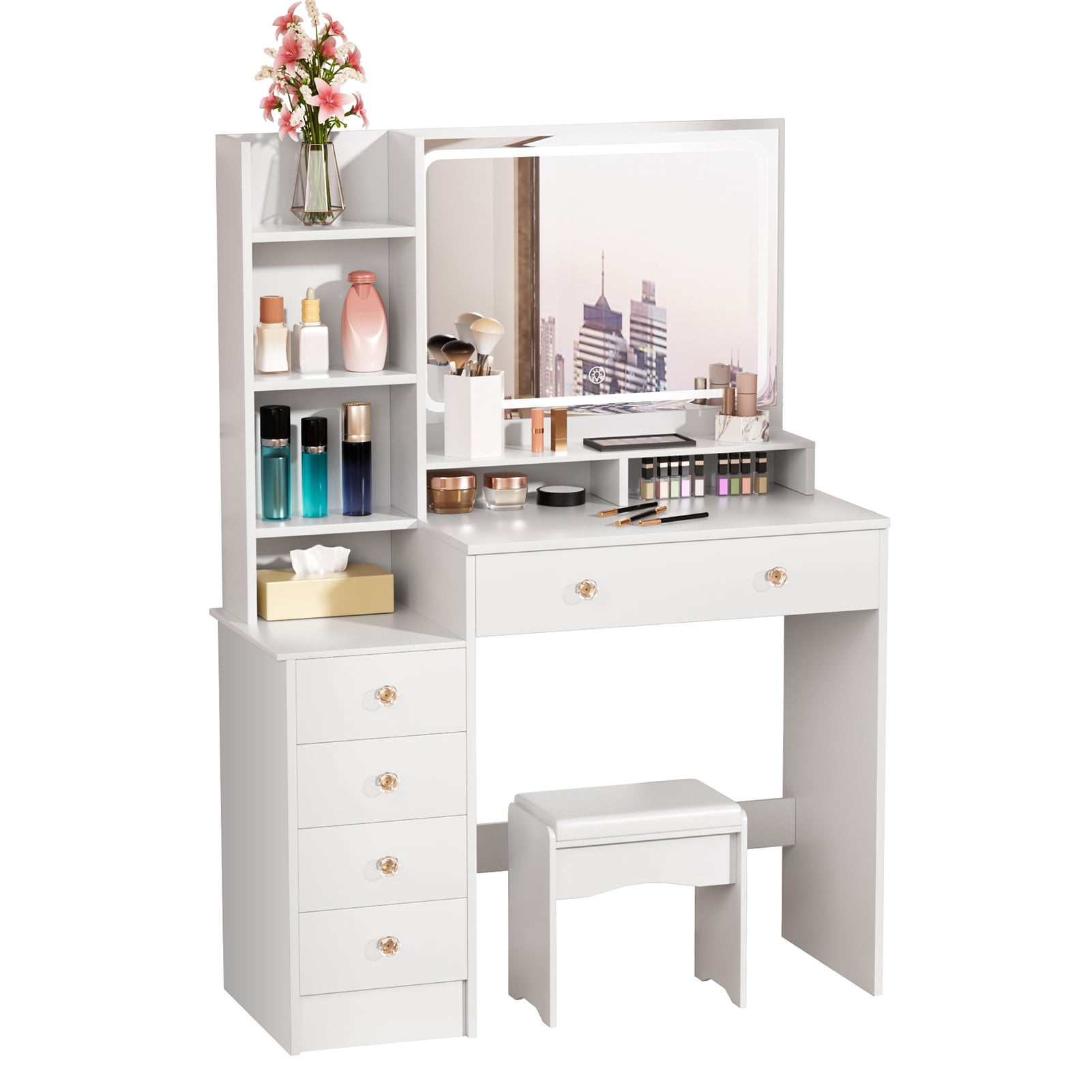 TidBay Makeup Desk with Mirror, Large Dressing Table with 7 Opening ...