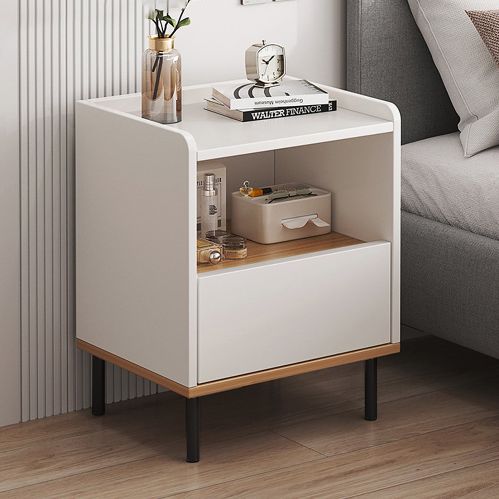 TidBay Modern Easy Assembly Metal Legs Night Table Drawer Storage Shelf ...