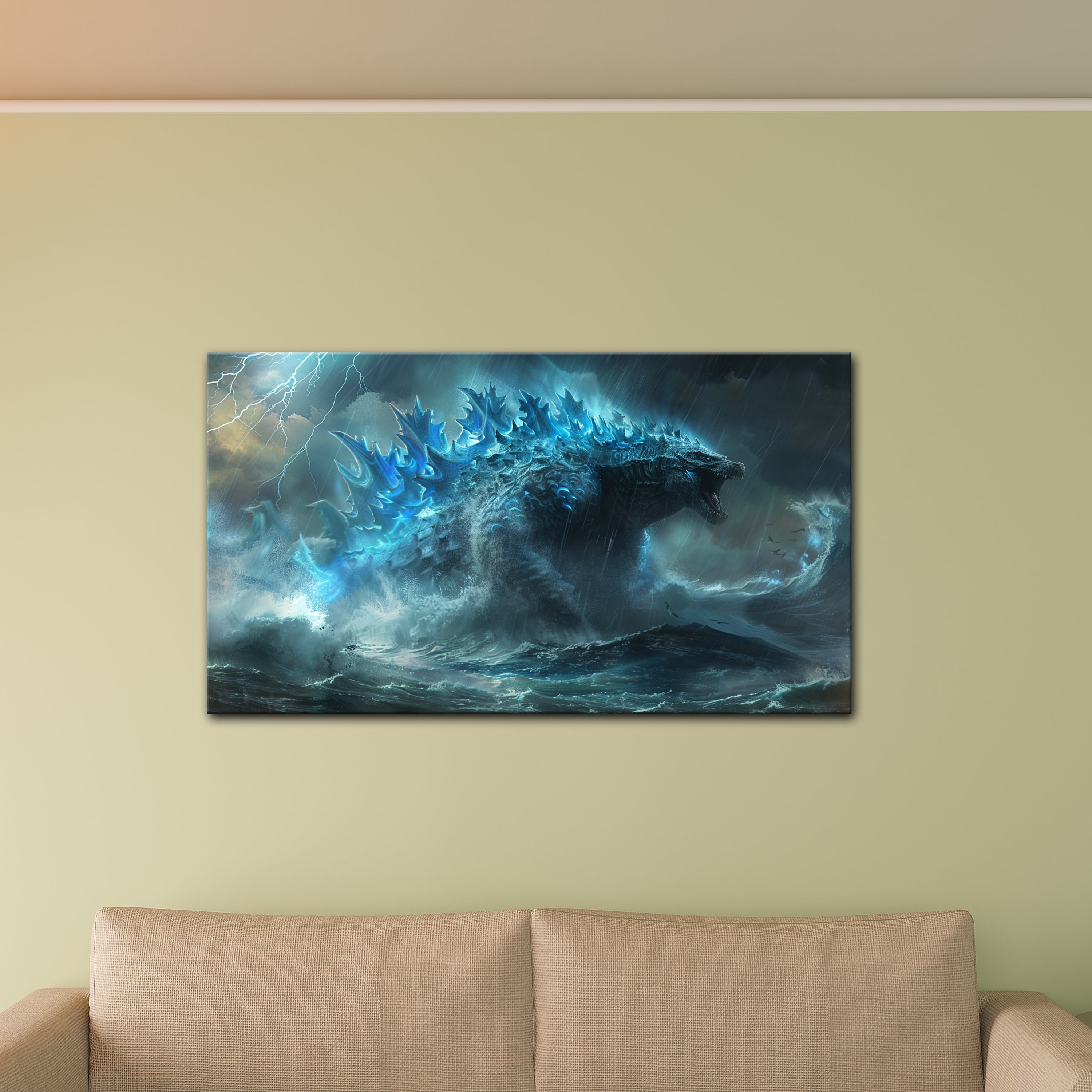 Tidal Judgment- Giant Shadow Godzilla in a Thunderstorm (36 "x48 ...