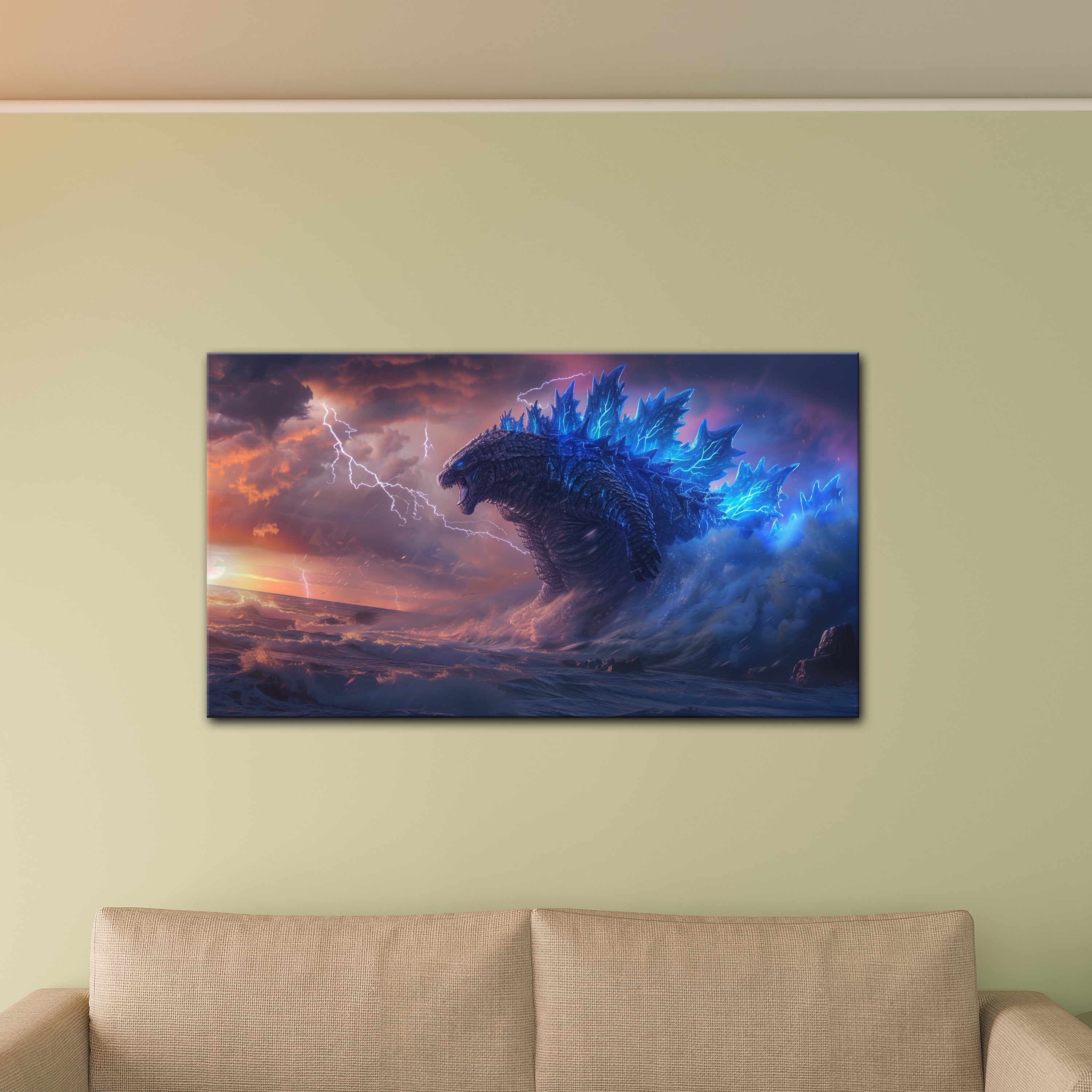 Tidal Judgment - Godzilla Rising from a Thunderstorm (36 "x48 ...