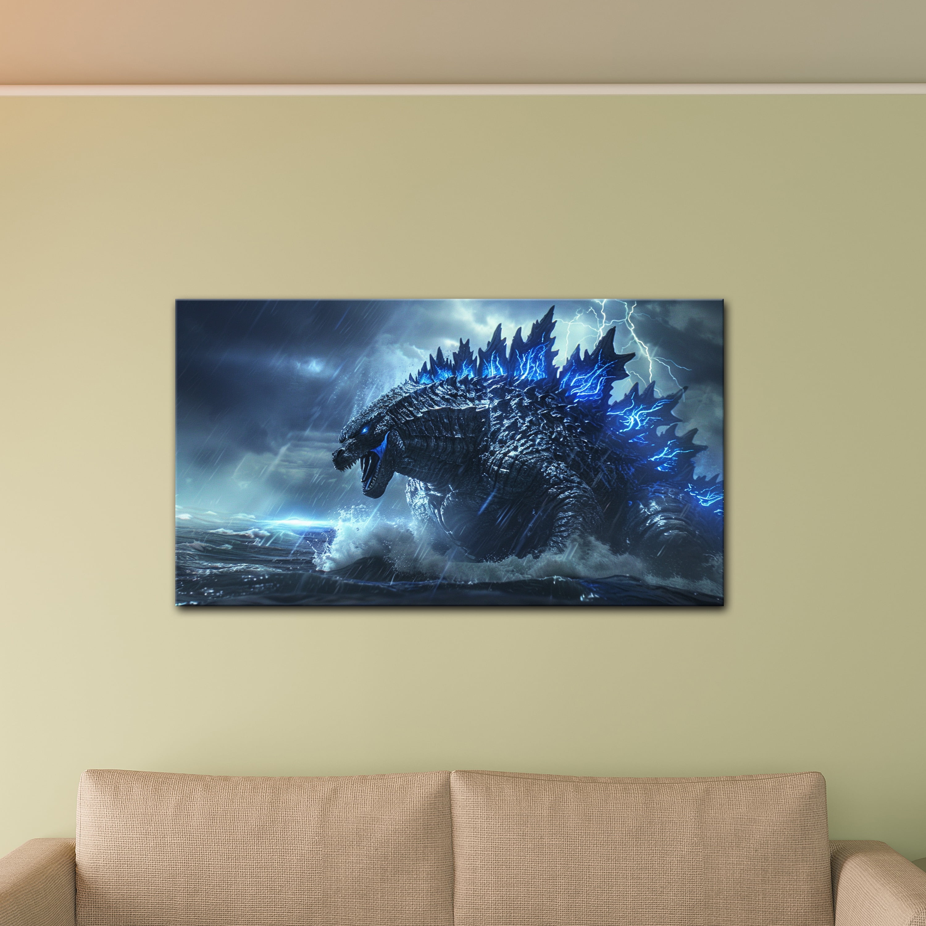 Tidal Judgment- Godzilla Roaring in the Rain (36 "x48" customizable) by ...