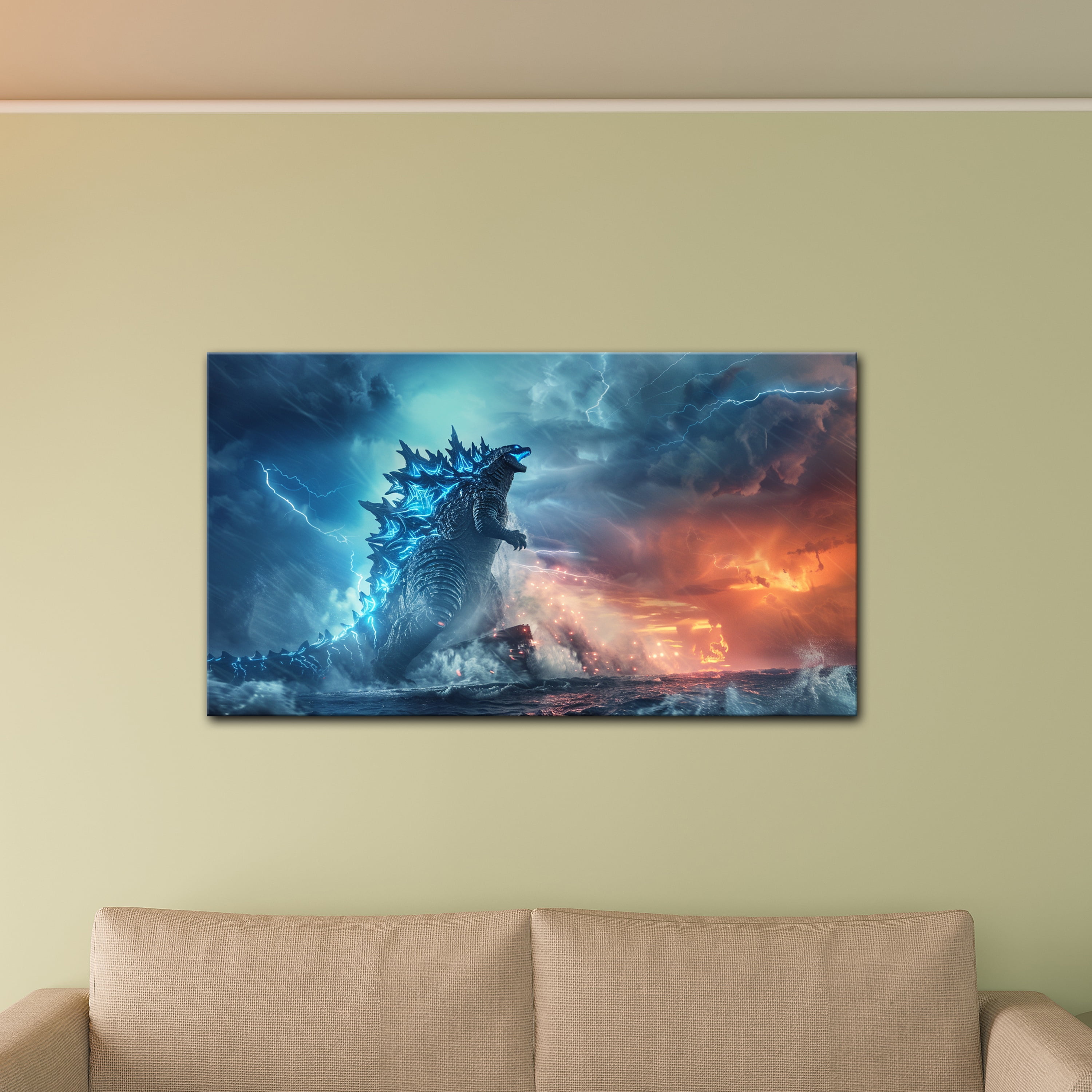 Tidal Judgment- Godzilla Wreaks Havoc on the Sea (36 "x48" customizable ...