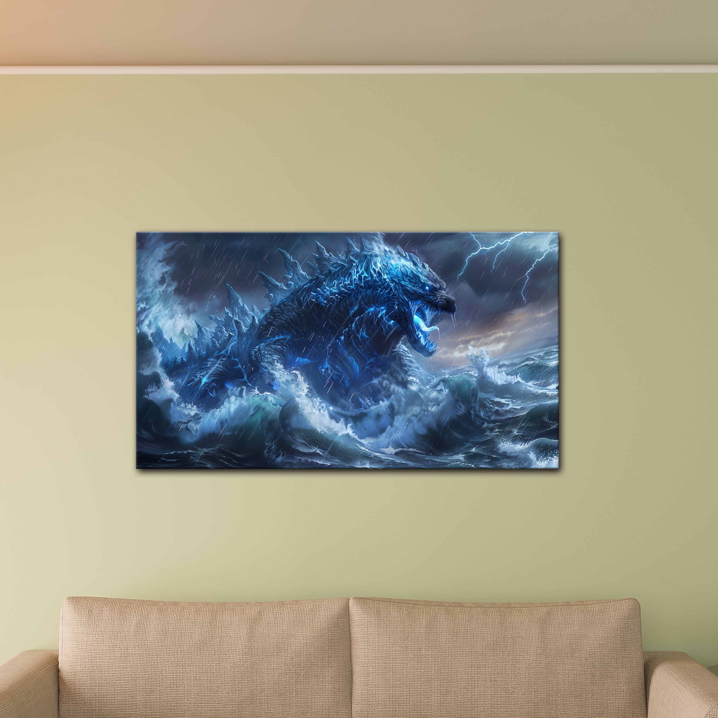 Tidal Judgment- Roaring Godzilla in the Waves of Fury (36 "x48 ...