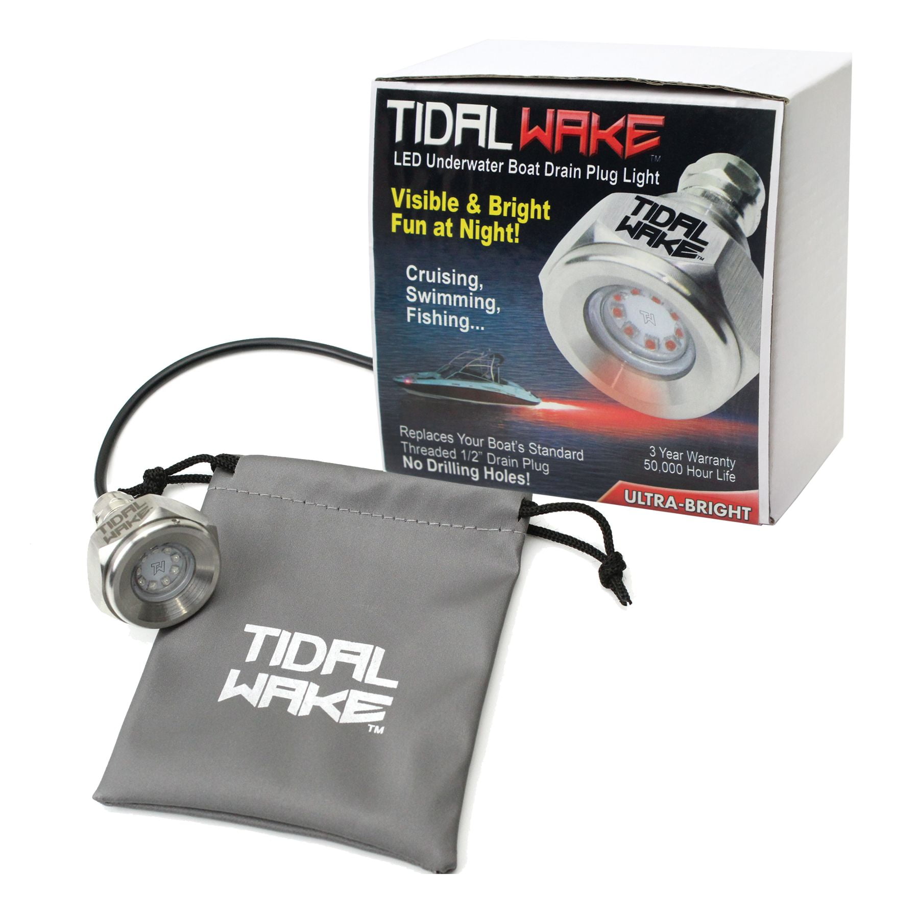 Tidal Wake IP68 Underwater 1/2inch Standard Boat Drain Plug LED Light ...