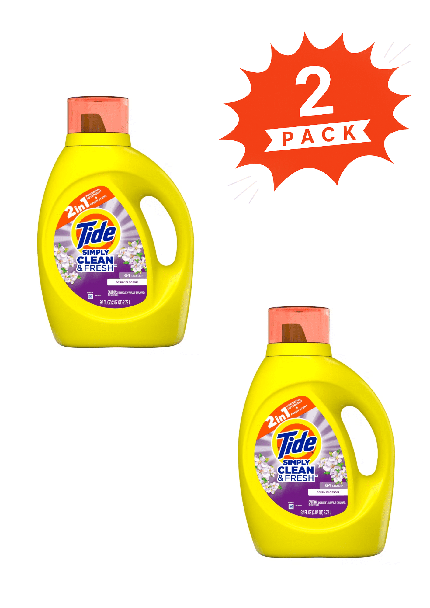 Tide Berry Blossom Liquid Laundry Detergent (Pack 2) - 128 Loads, 184fl ...