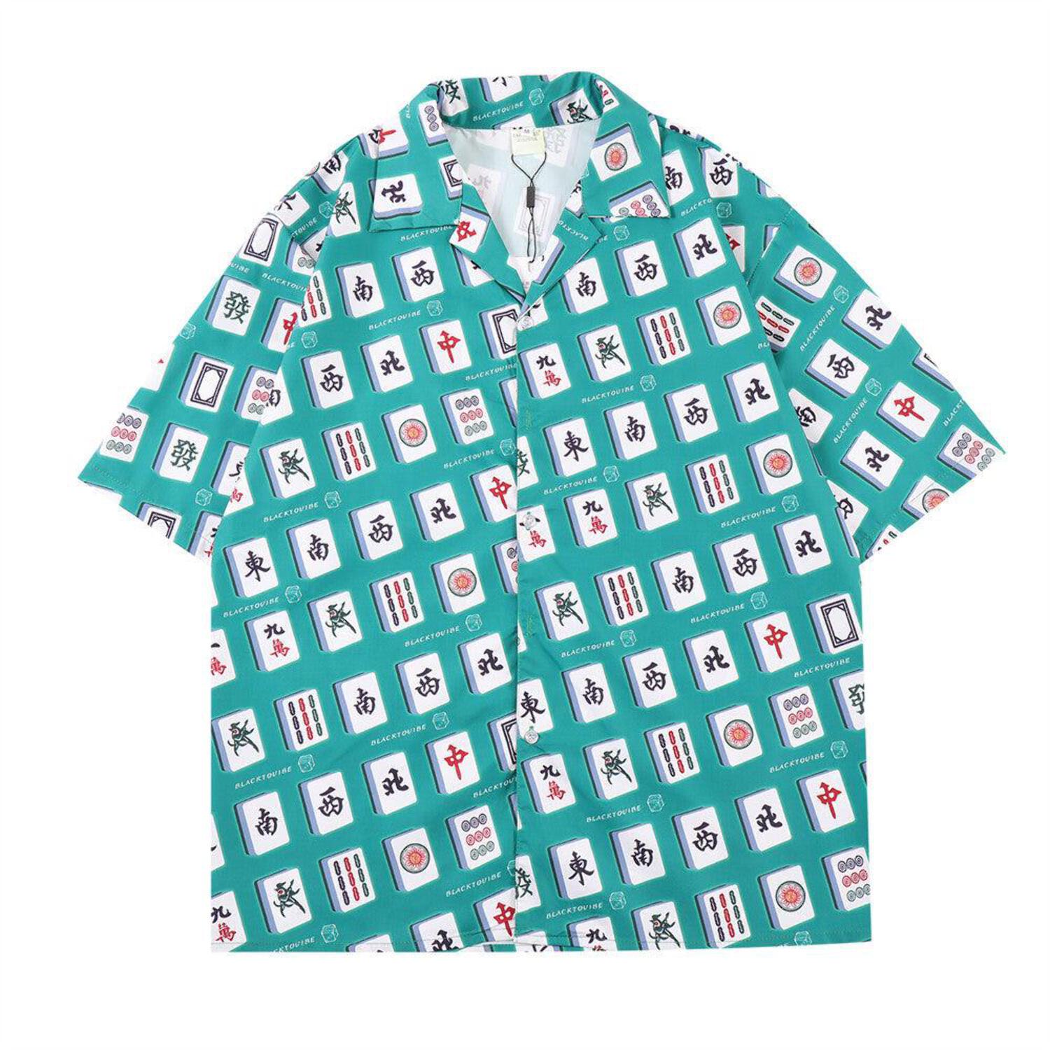 Tide Brand Trend Mahjong Pattern Printing Short-sleeved Shirt Men ...