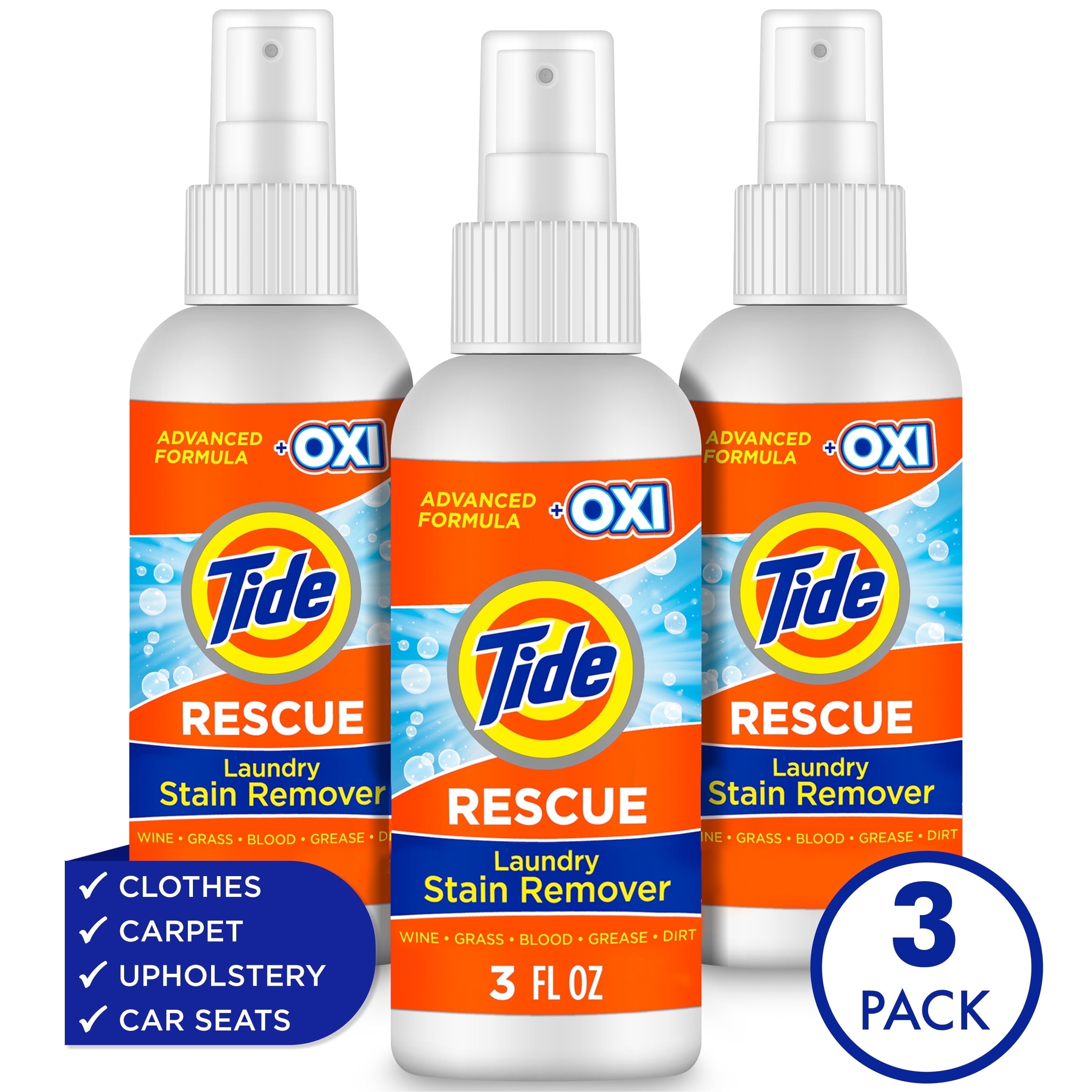 Tide Oxi Laundry Stain Removal Spray, 3oz (Pack of 3) for Clothes ...