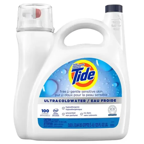 Tide Liquid Free and Gentle Sensitive Skin Ultra Coldwater, 100 Loads ...