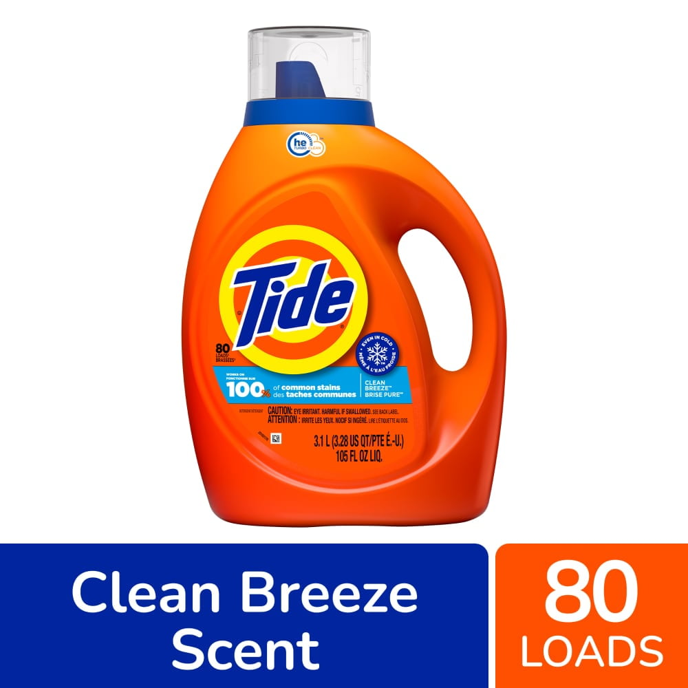 Tide Liquid Laundry Detergent, Clean Breeze, 80 loads, 105 fl oz, HE ...